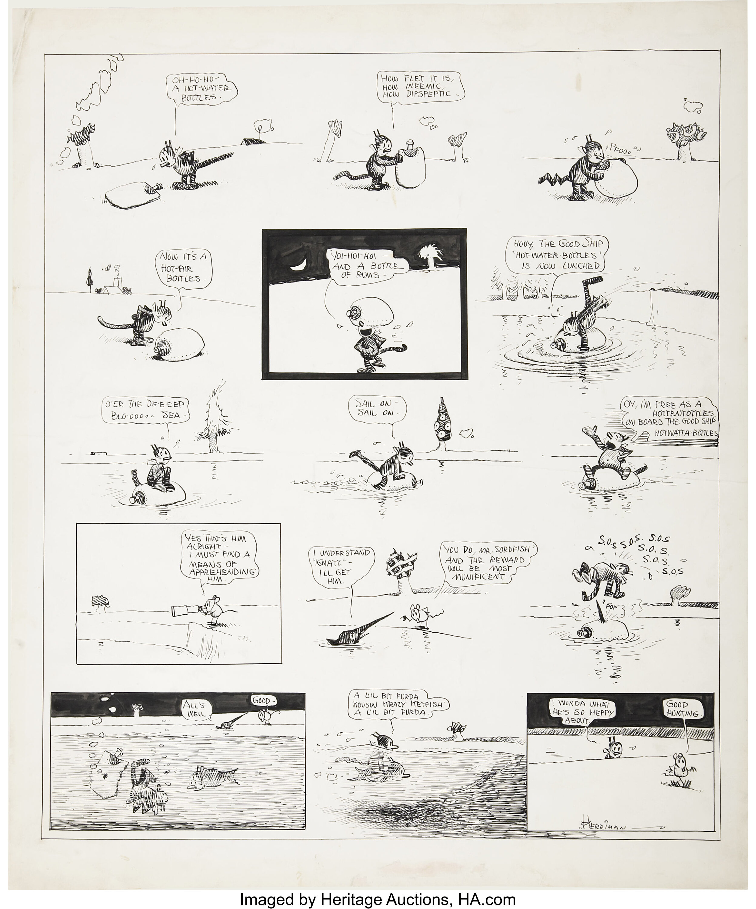 George Herriman Krazy Kat Sunday Comic Strip Original Art, dated | Lot ...