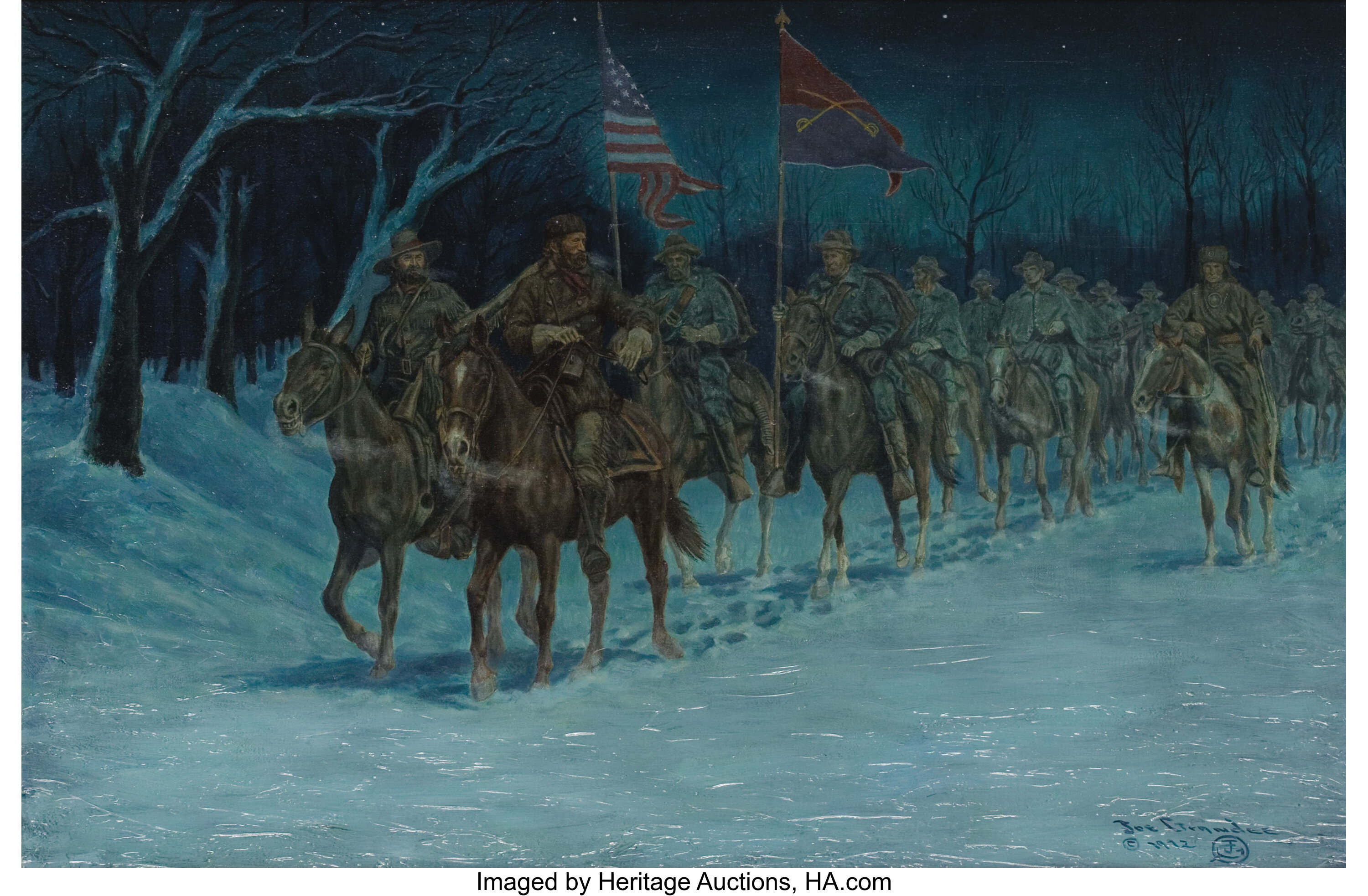 JOE RUIZ GRANDEE (American, b. 1929). Custer's Night March to | Lot ...