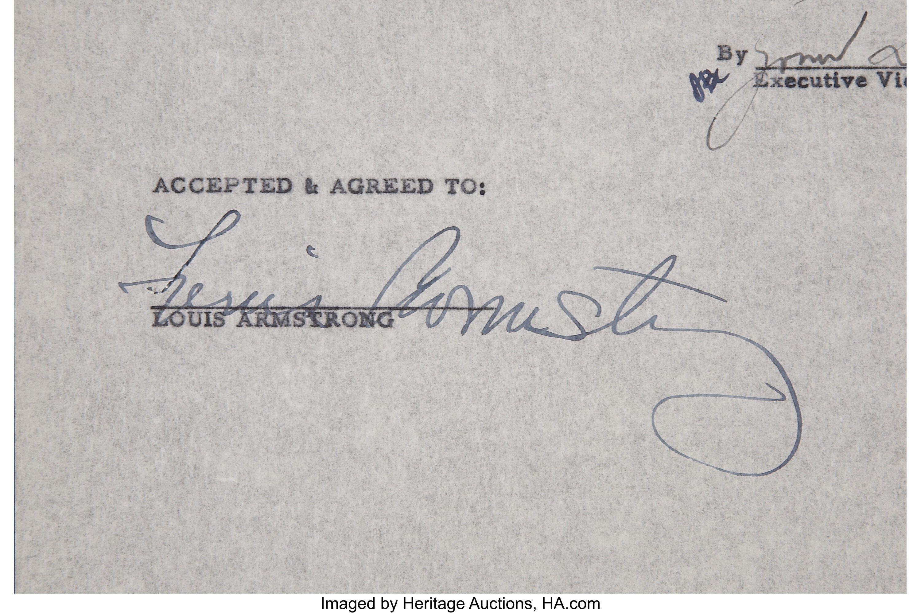 Louis Armstrong Signed Contract.... Music Memorabilia Autographs | Lot ...