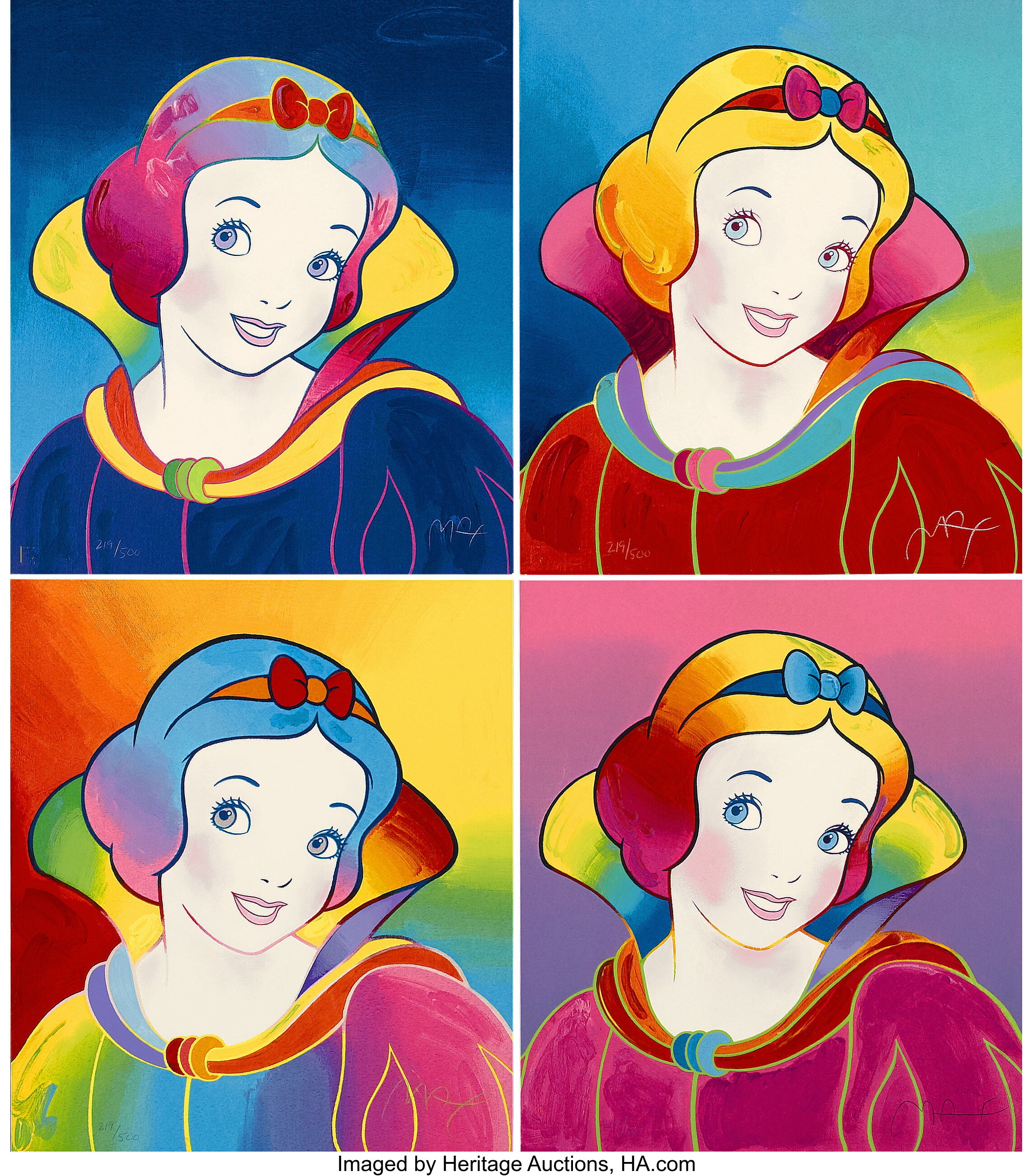 PETER MAX (American b. 1937). Disney Suite: Snow White, group of 4 ...