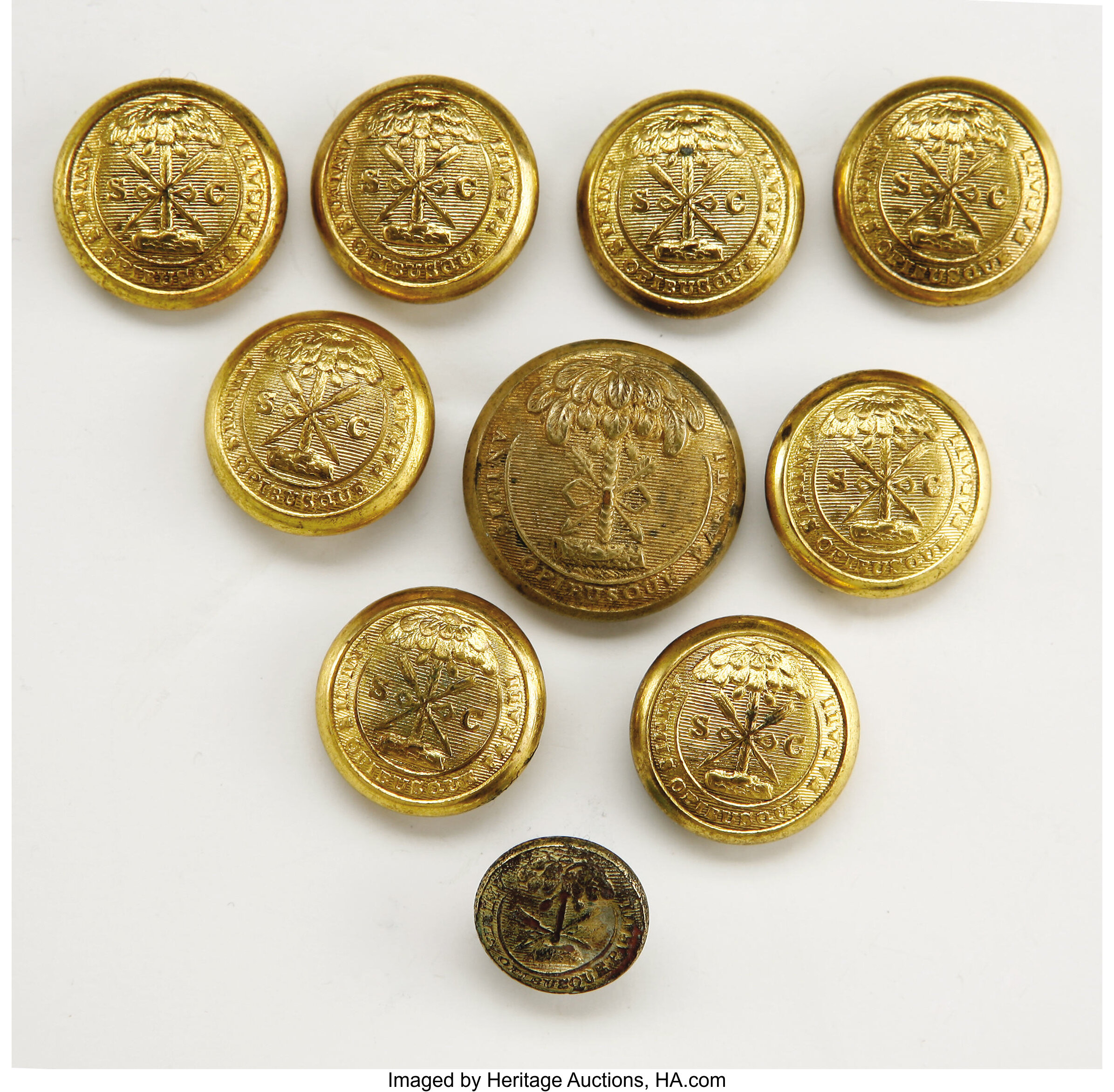 Grouping of Ten Non-Dug South Carolina Militia Buttons. Includes: | Lot ...