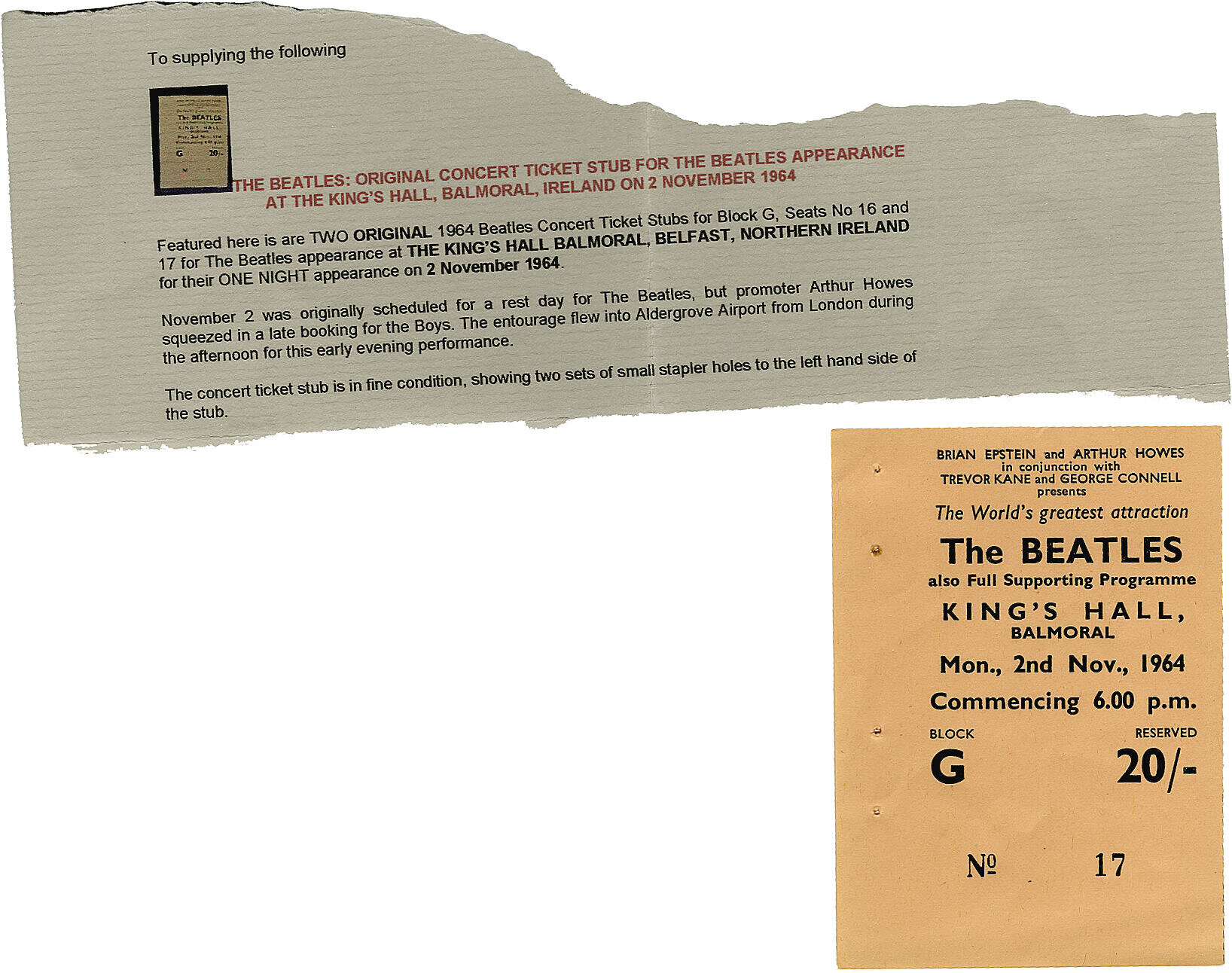 Beatles King's Hall Concert Ticket Stub. From their November 2, | Lot ...