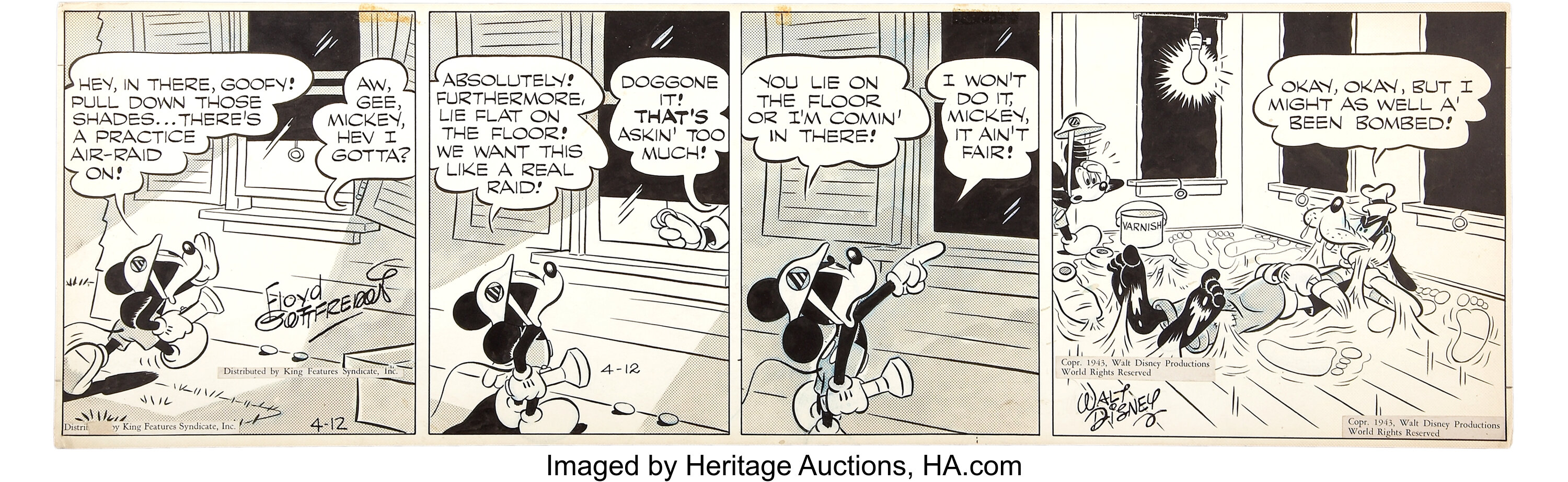 Floyd Gottfredson Mickey Mouse Daily Comic Strip Original Art | Lot ...