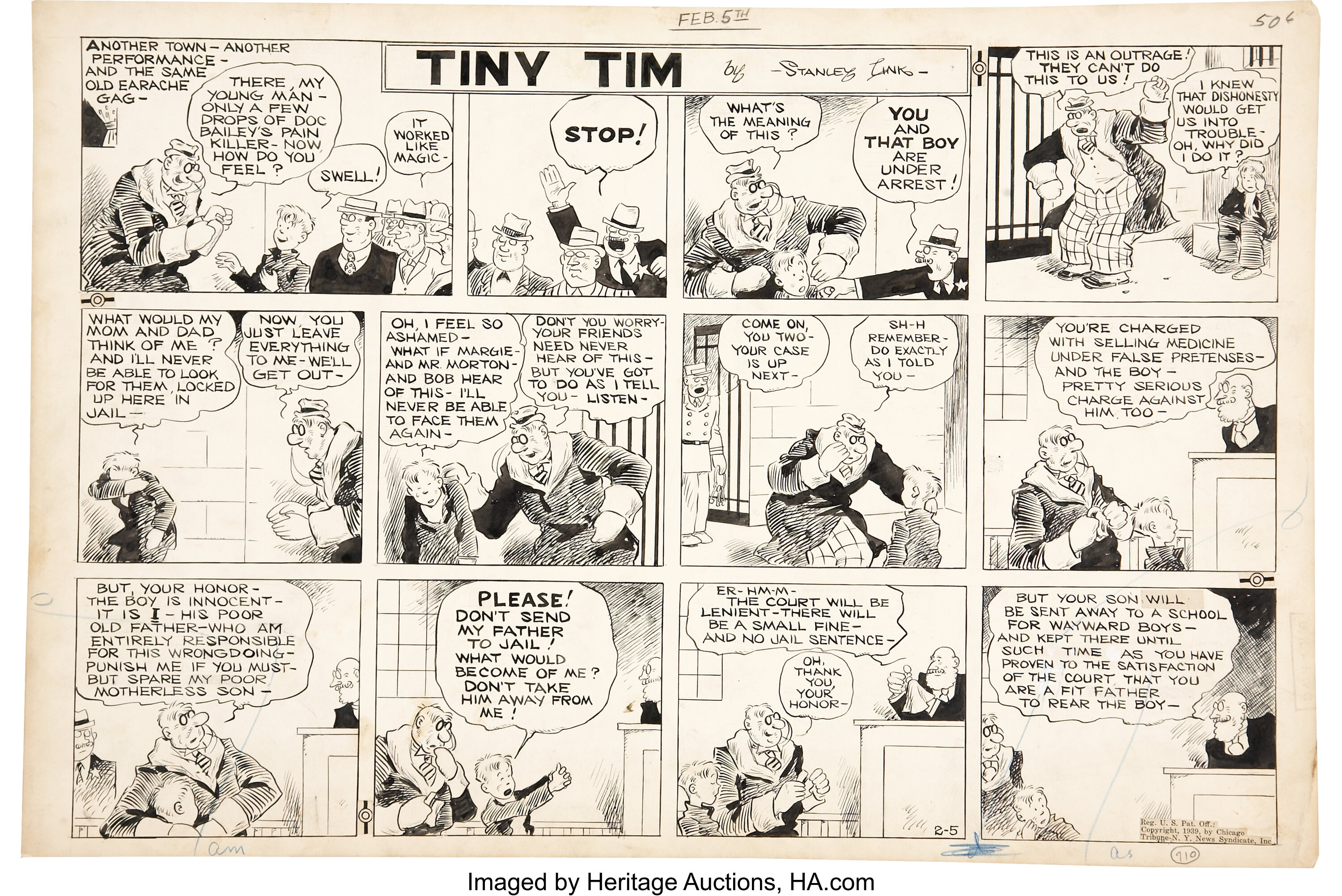 Stanley Link Tiny Tim Sunday Comic Strip Original Art Group | Lot ...