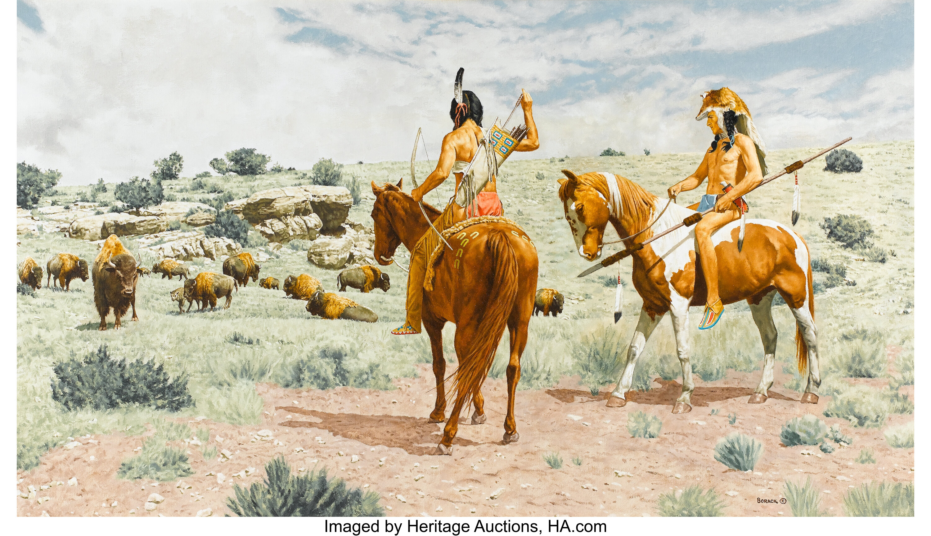 STANLEY BORACK (American, 1927-1993). The Challenge. Oil on canvas ...