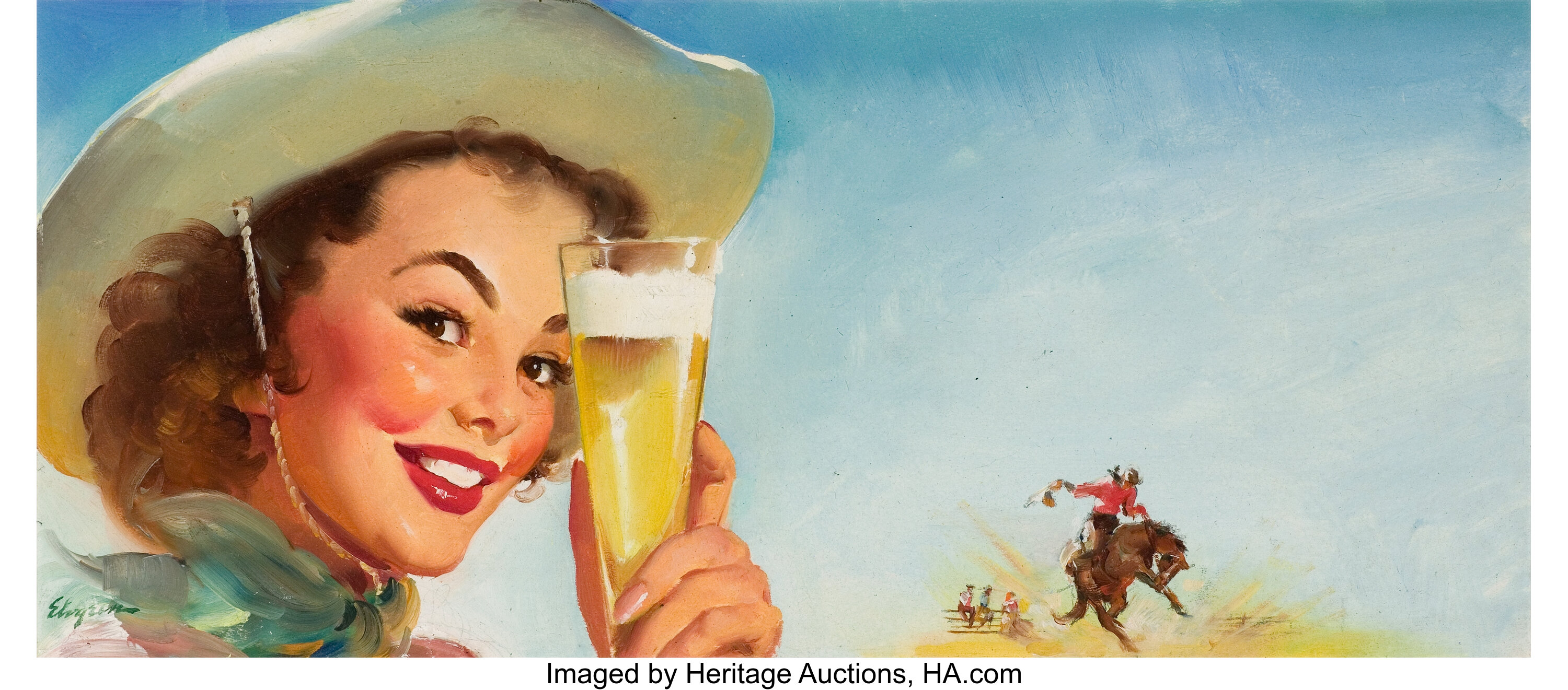 GIL ELVGREN (American, 1914-1980). Shiner Texas Special, beer ad | Lot ...