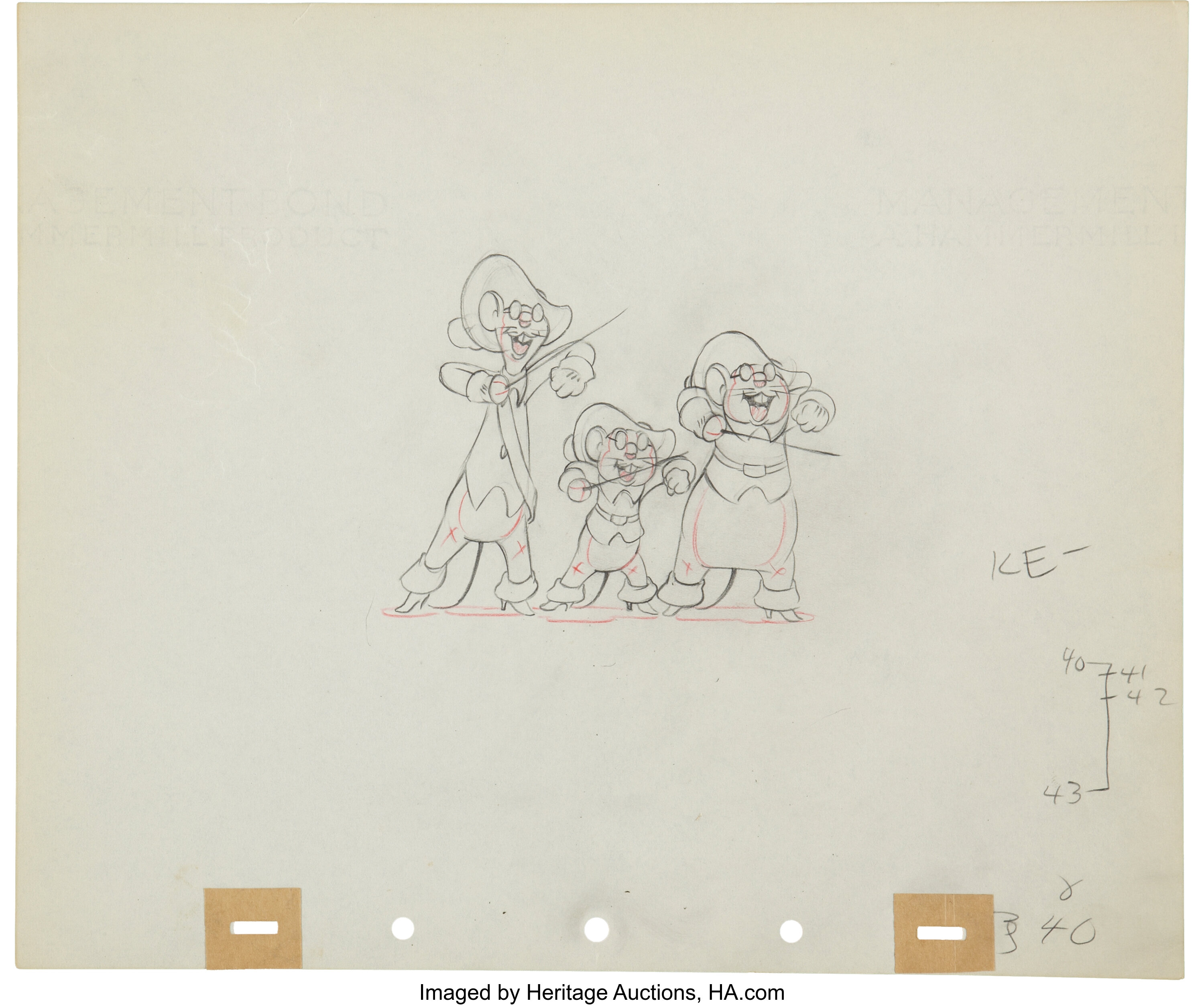 Three Blind Mouseketeers Animation Production Drawing Original Art ...