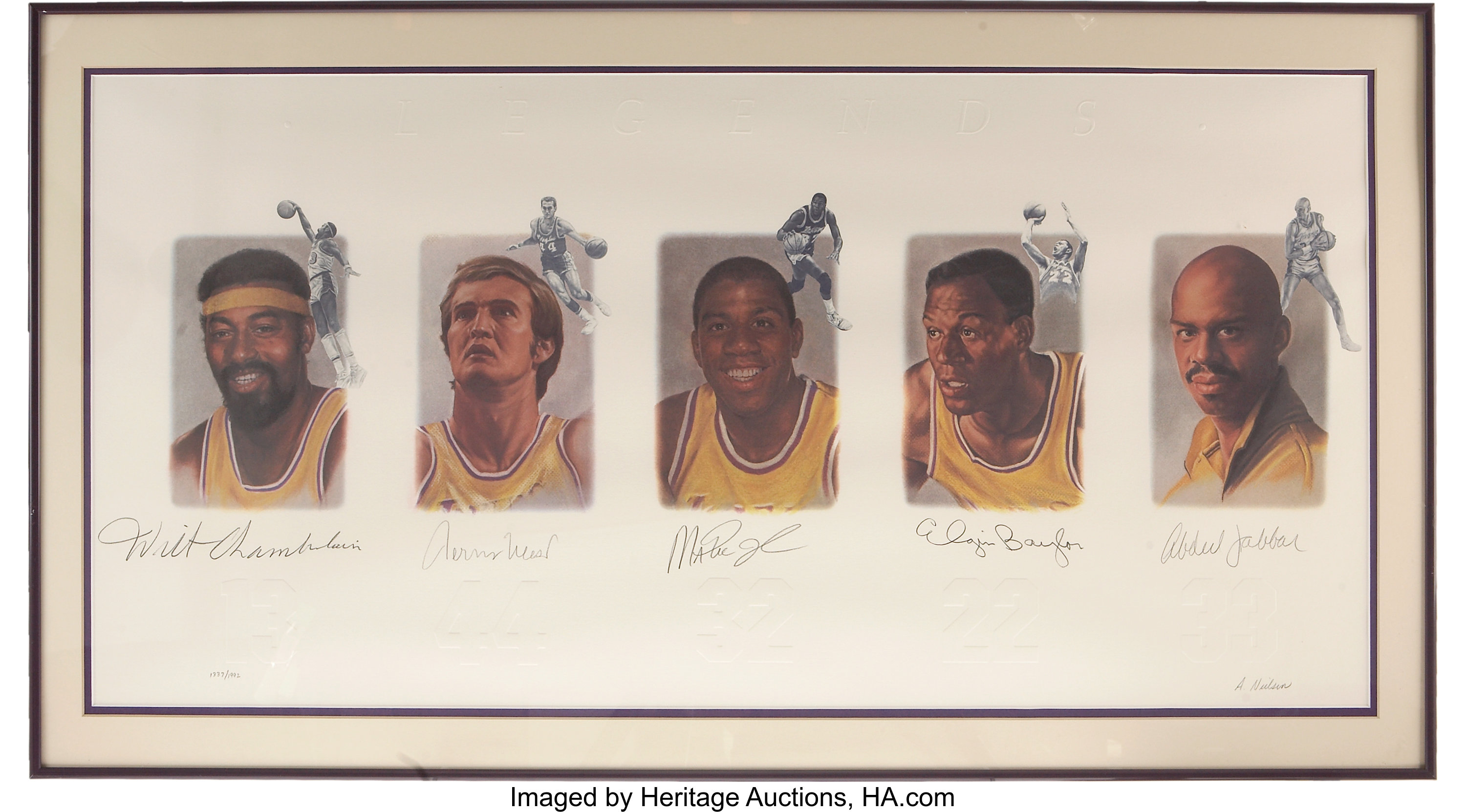 Los Angeles Lakers Legends Multi-Signed Lithograph.... Basketball | Lot ...