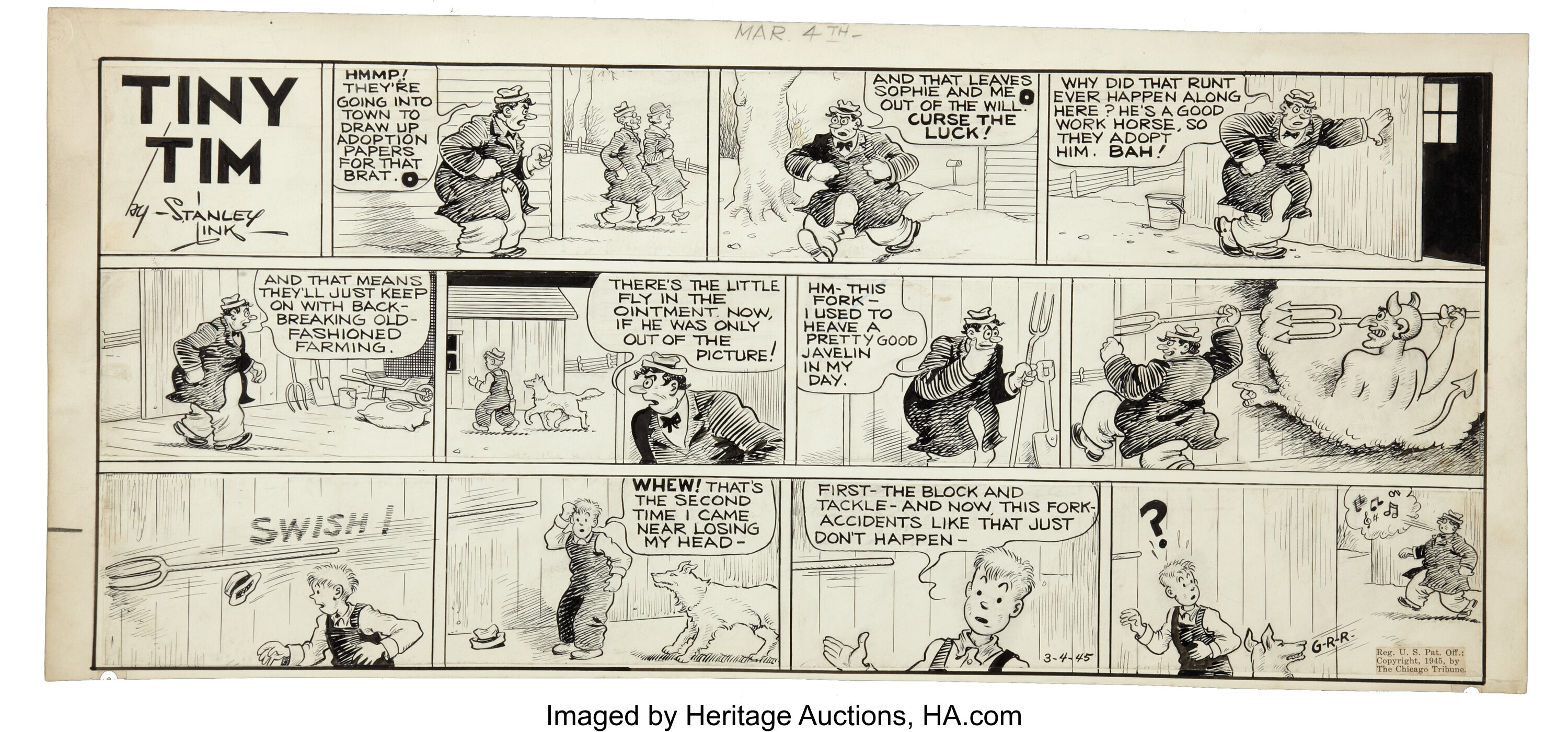 Stanley Link Tiny Tim Sunday Comic Strip Original Art dated 3-4-45 ...