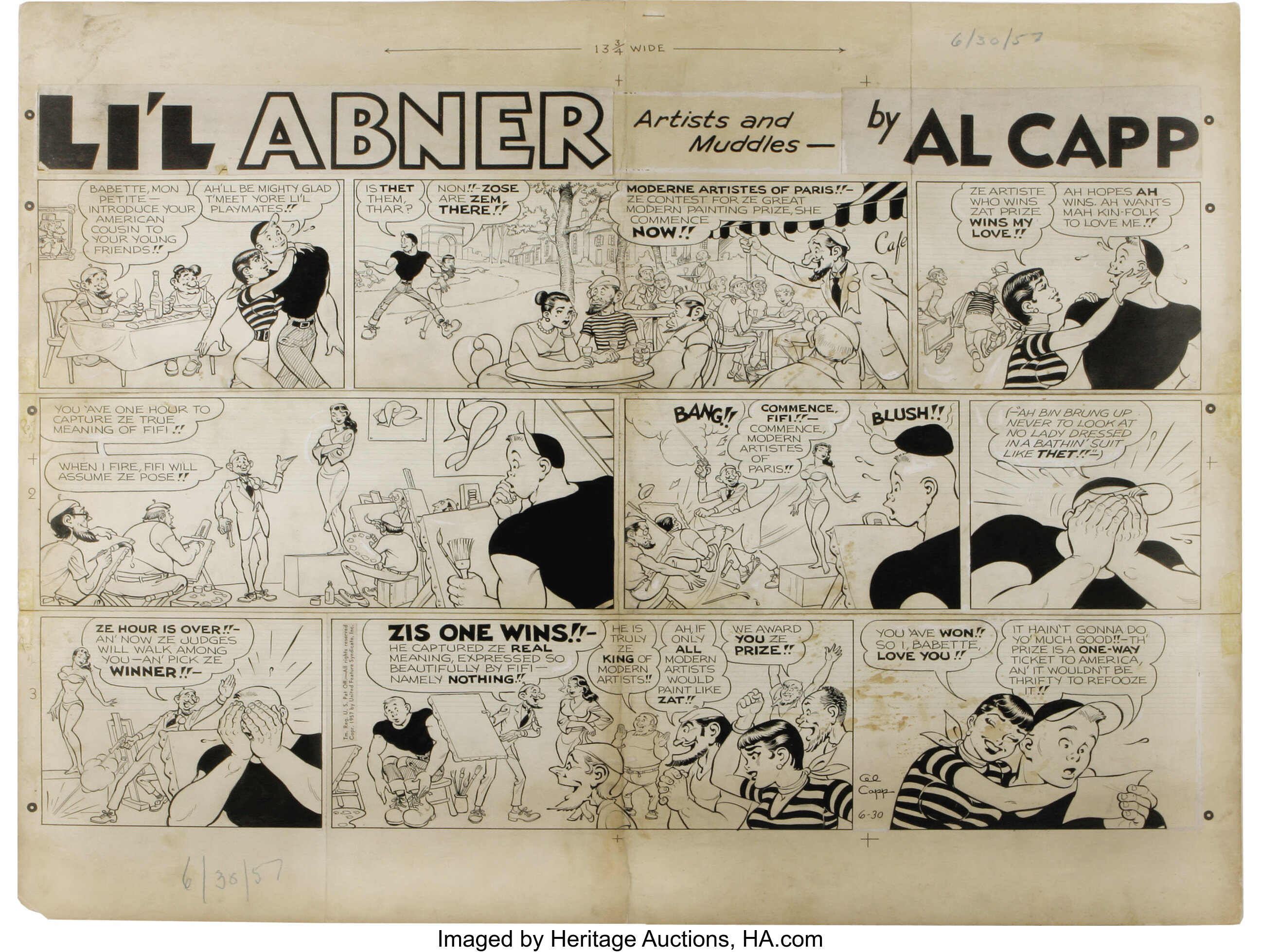 Al Capp - Li'l Abner Sunday Comic Strip Original Art, dated 6-30-57 ...