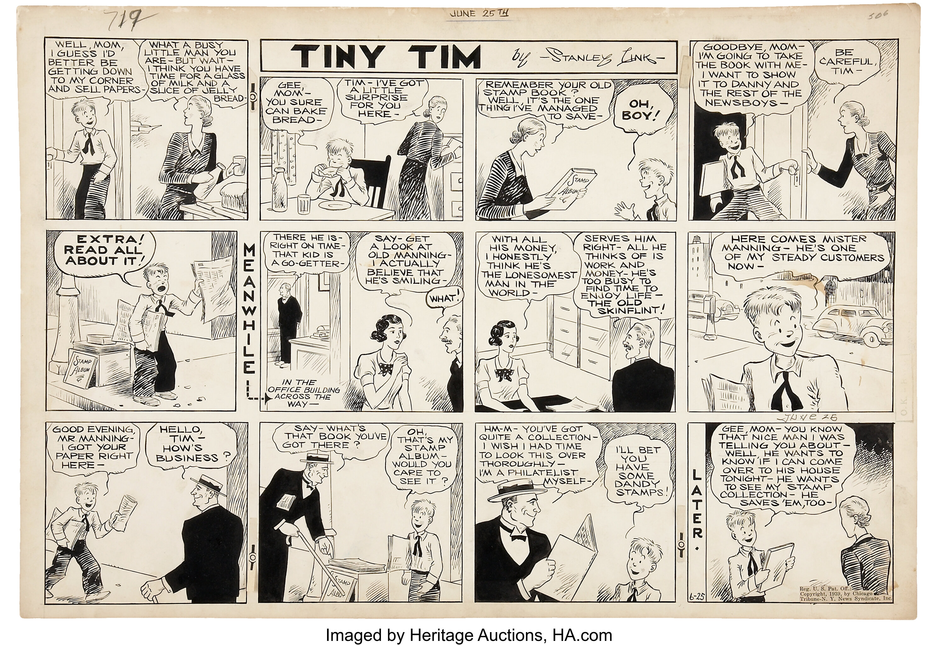 Stanley Link Tiny Tim Sunday Comic Strip Original Art, dated | Lot ...