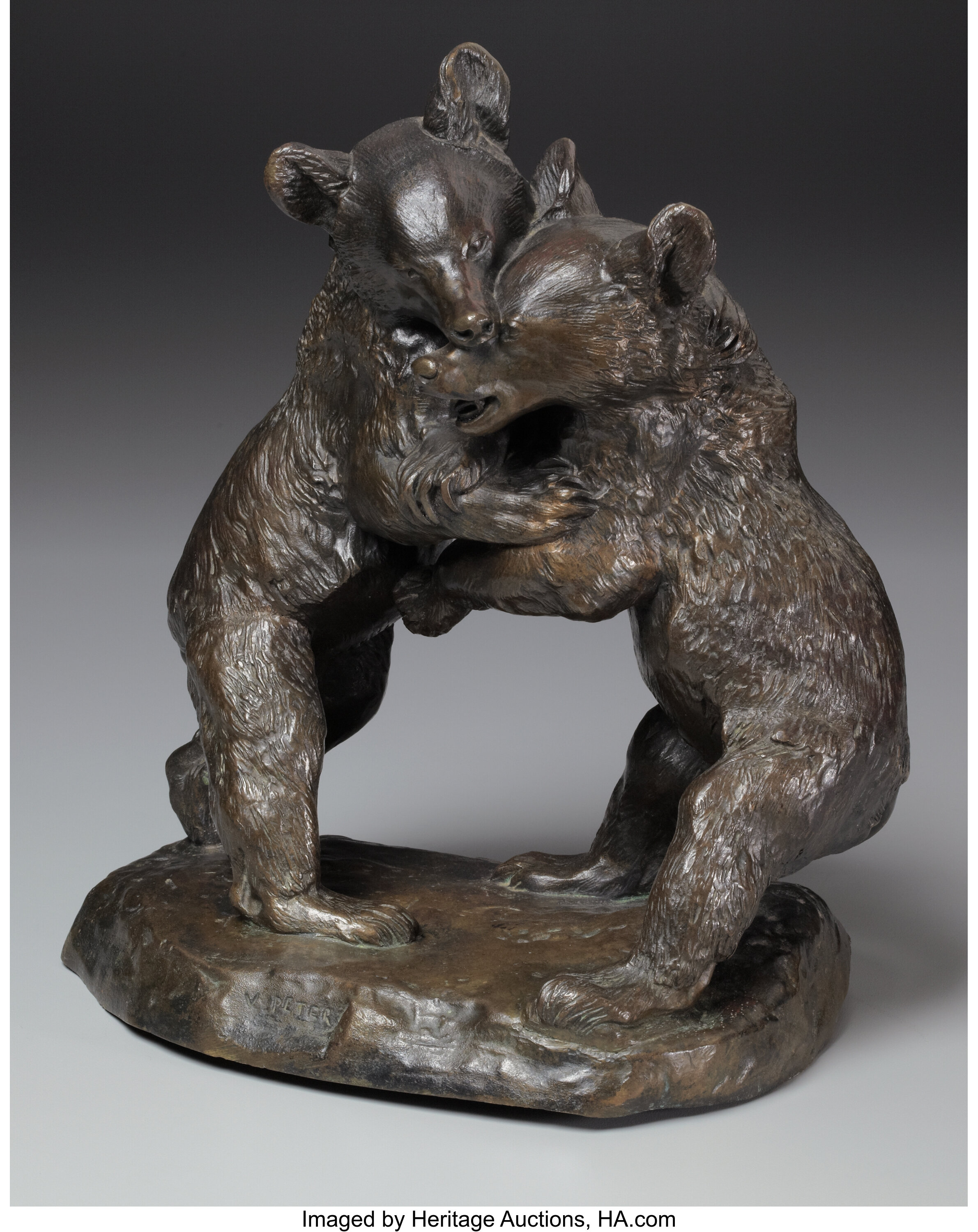 VICTOR PETER (French, 1840-1918). Fighting Bear Cubs. Bronze with | Lot ...