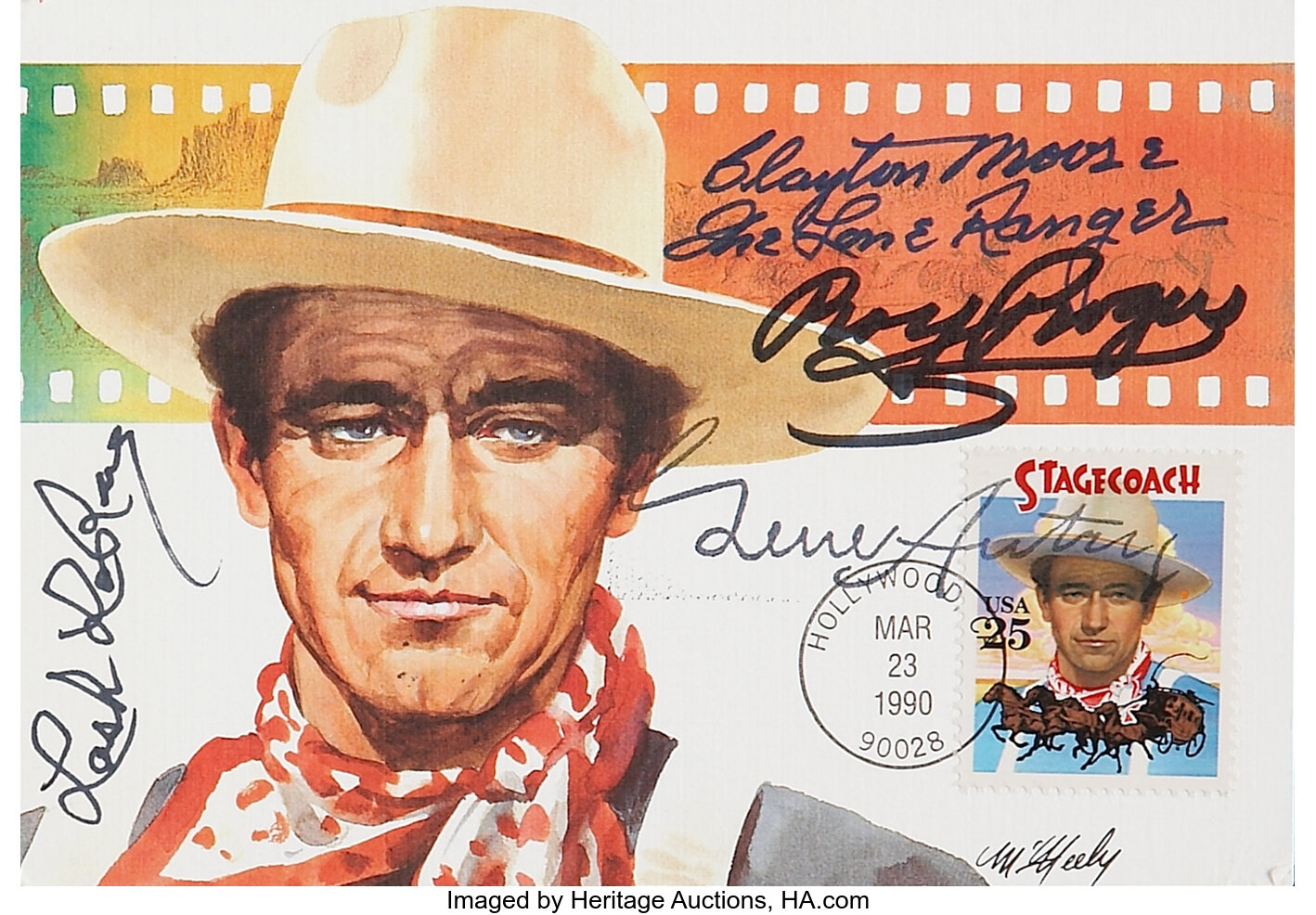 John Wayne First Day Cover Signed by Roy Rogers, Gene Autry, and | Lot ...