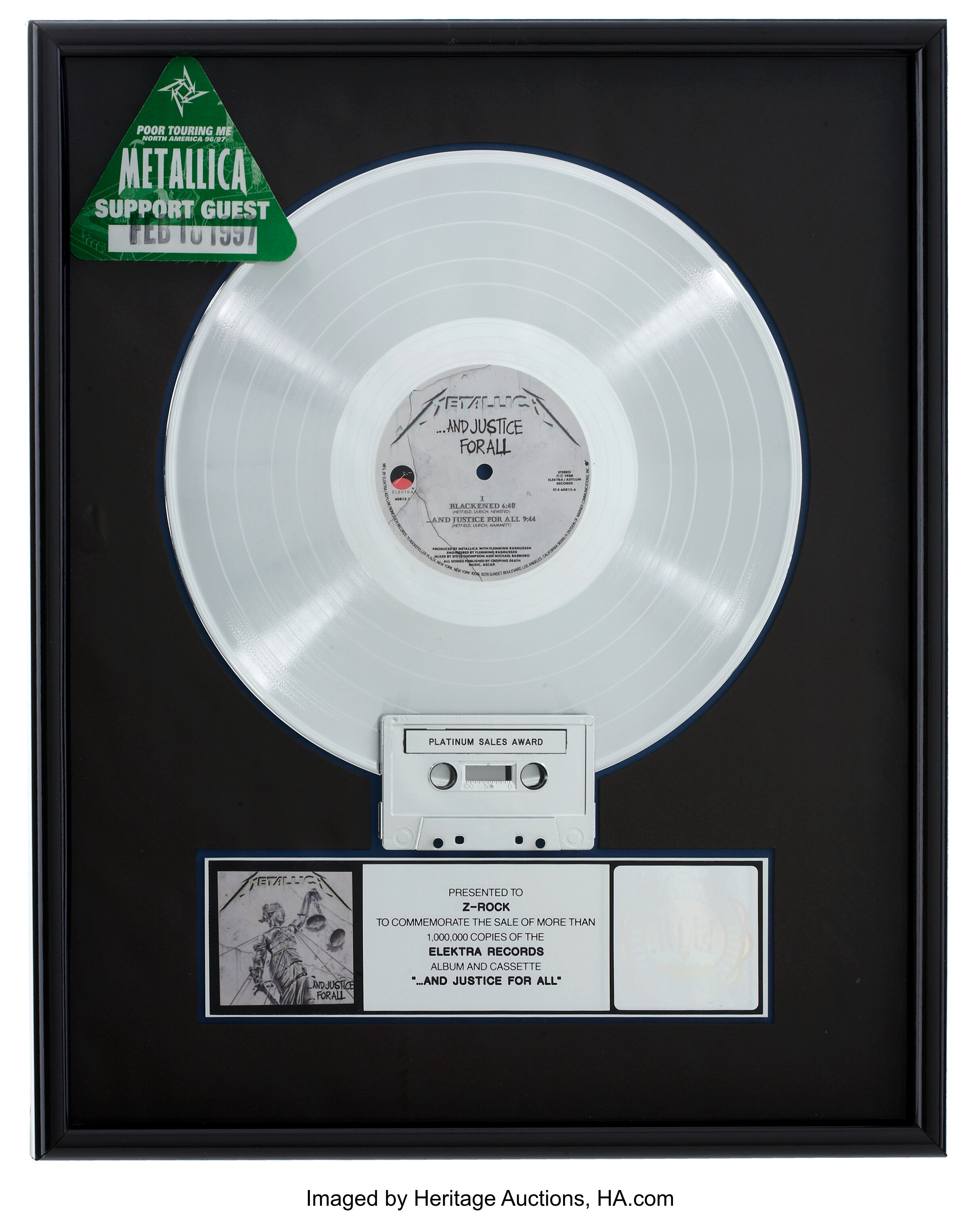 Metallica ...And Justice for All RIAA Platinum Album Award.... | Lot ...