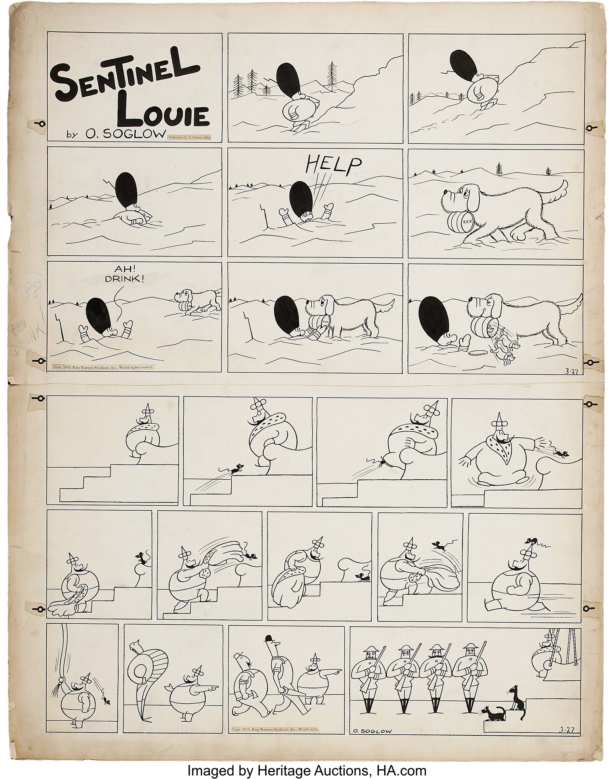 Otto Soglow The Little King Sunday Comic Strip with Sentinel Louie ...