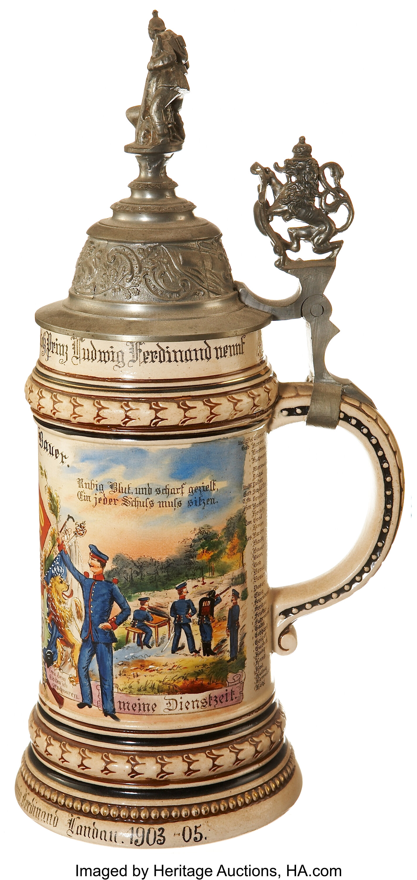 Imperial German Regimental Stein, [Bavaria] 6 Kgl. Bayr. 18. Inftr ...