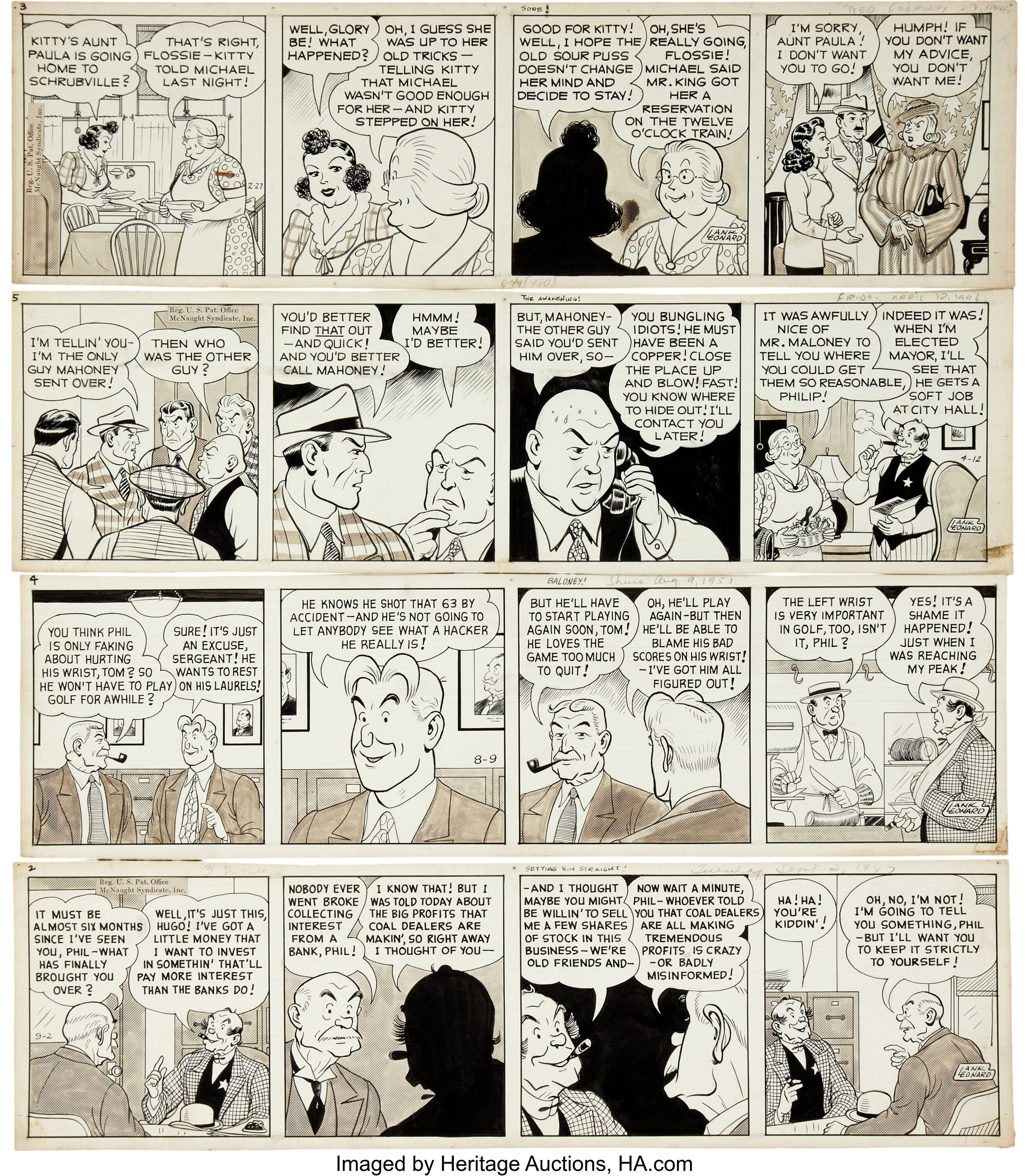 Lank Leonard Mickey Finn Daily Comic Strip Original Art Group | Lot ...