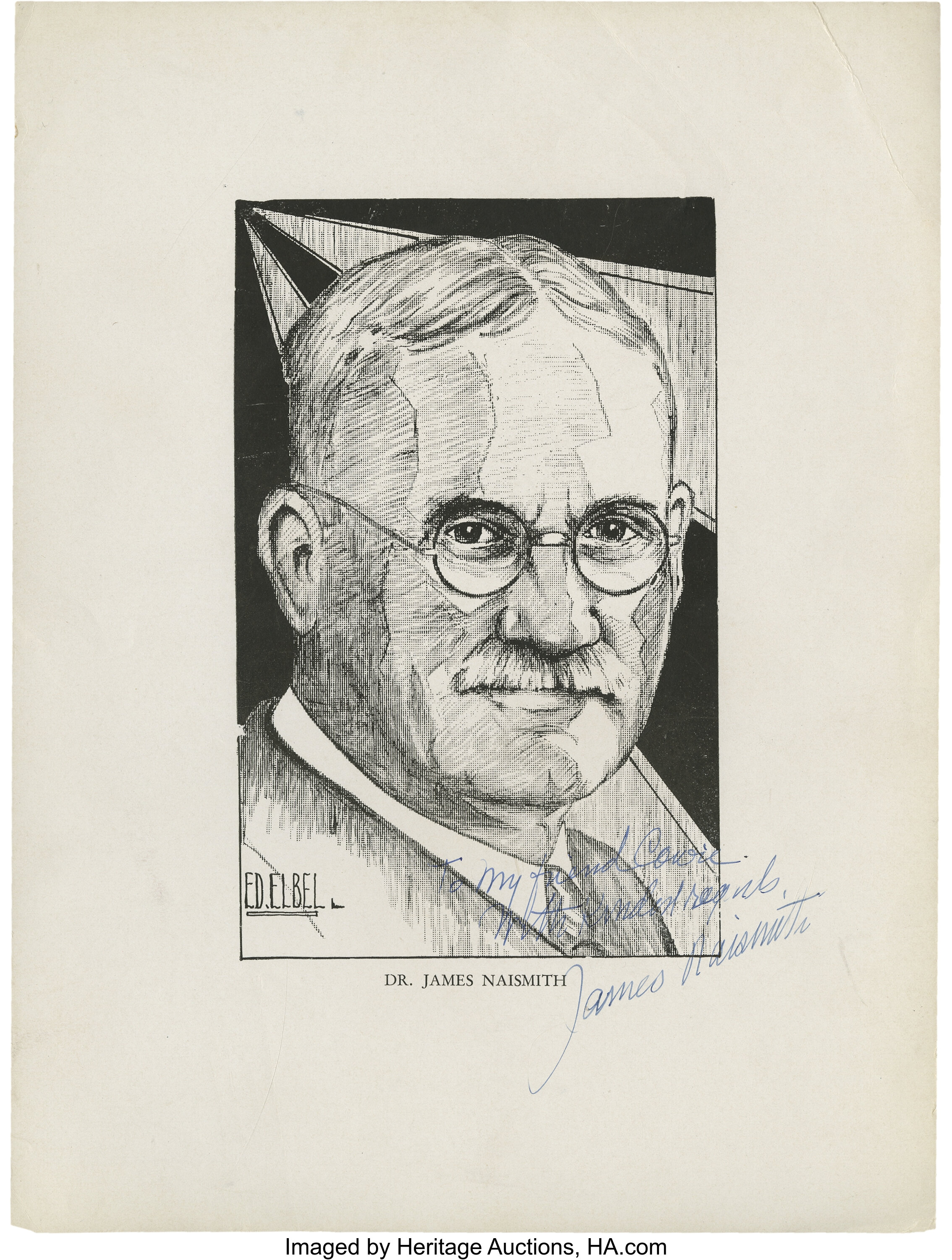 Circa 1936 James Naismith Signed Artwork.... Basketball | Lot #42184 ...