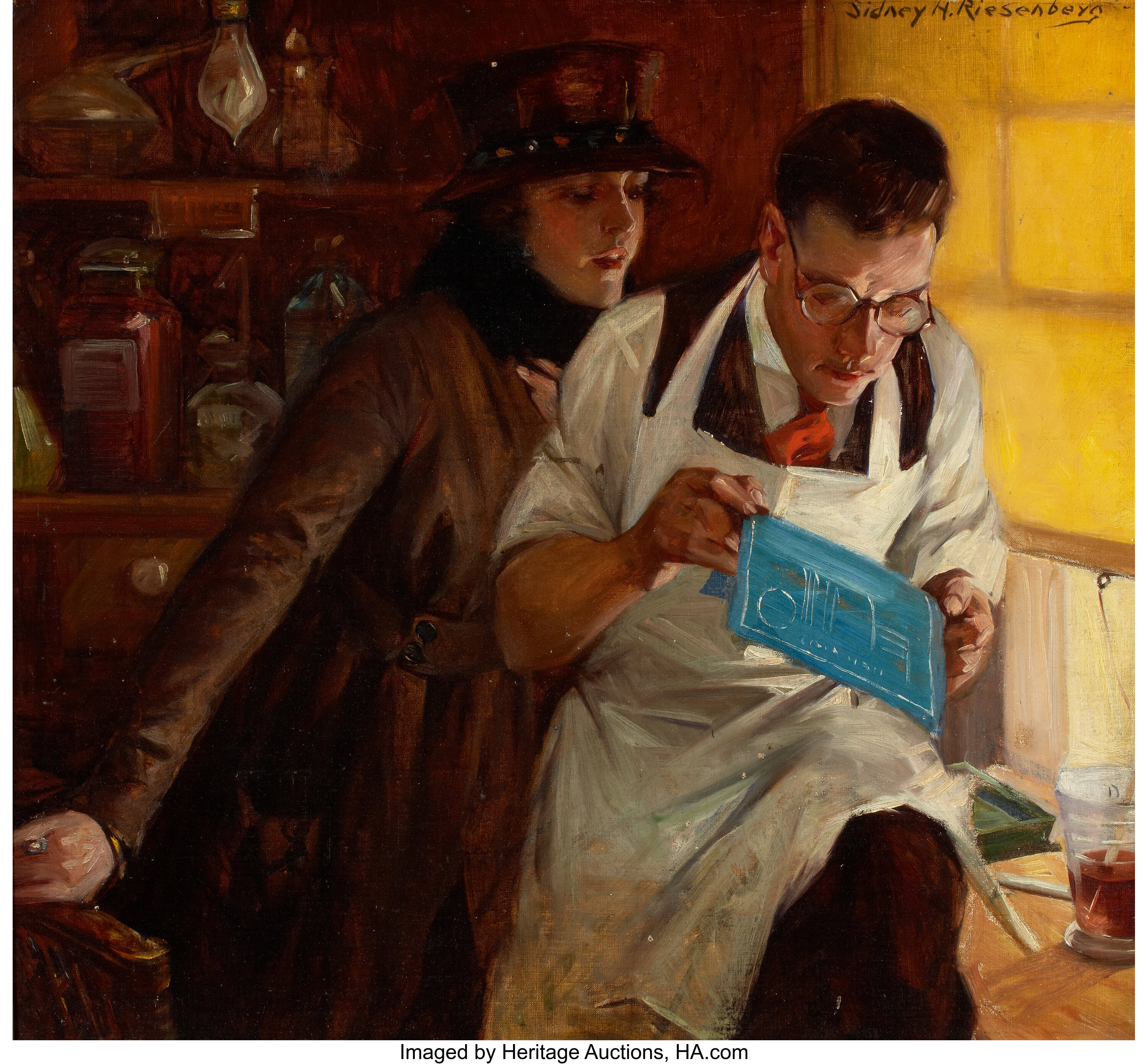 SIDNEY H. RIESENBERG (American, 1885-1971). What's It Say?. Oil on ...