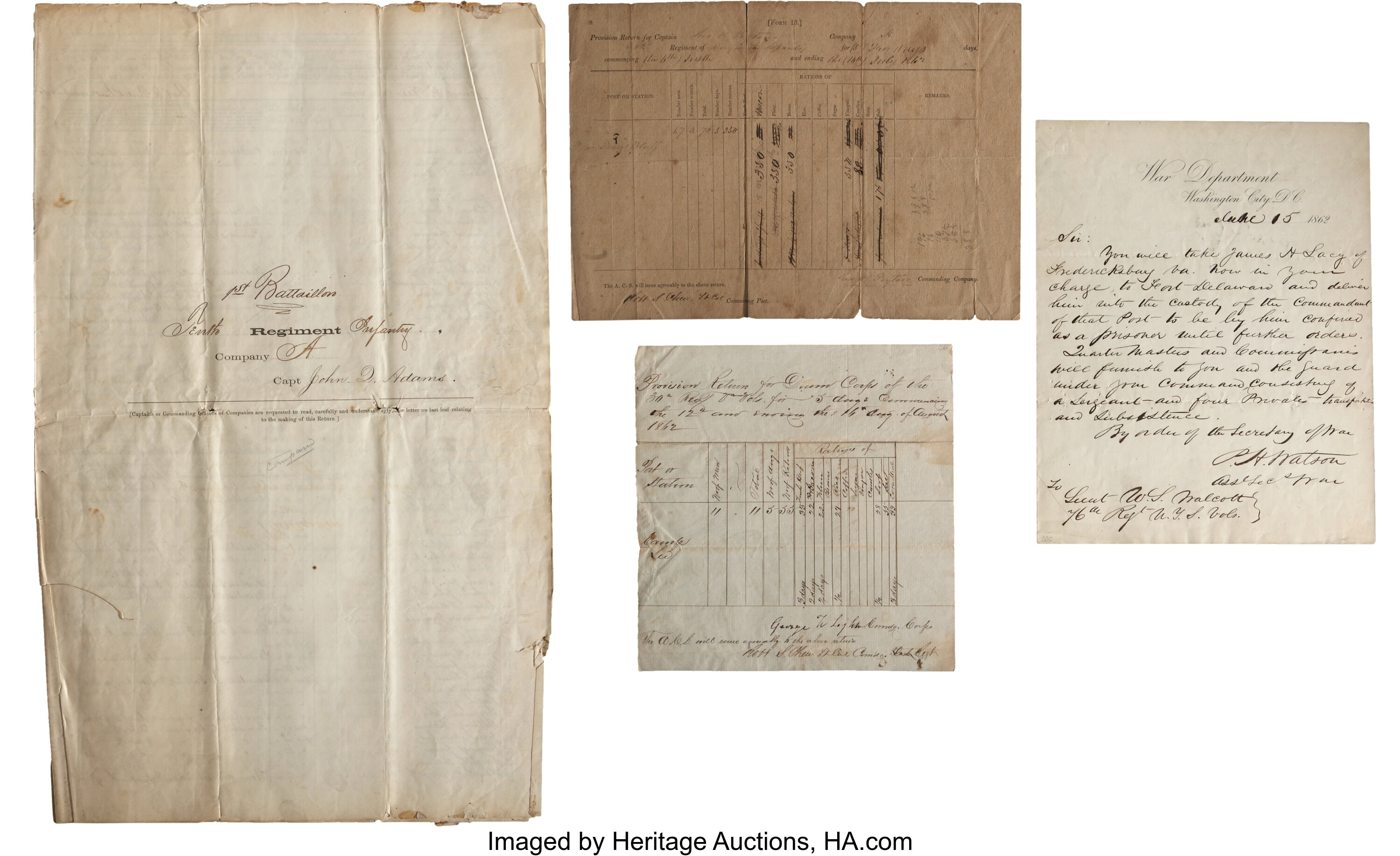 Civil War: Four Military Documents, all dated 1862. Including a | Lot ...