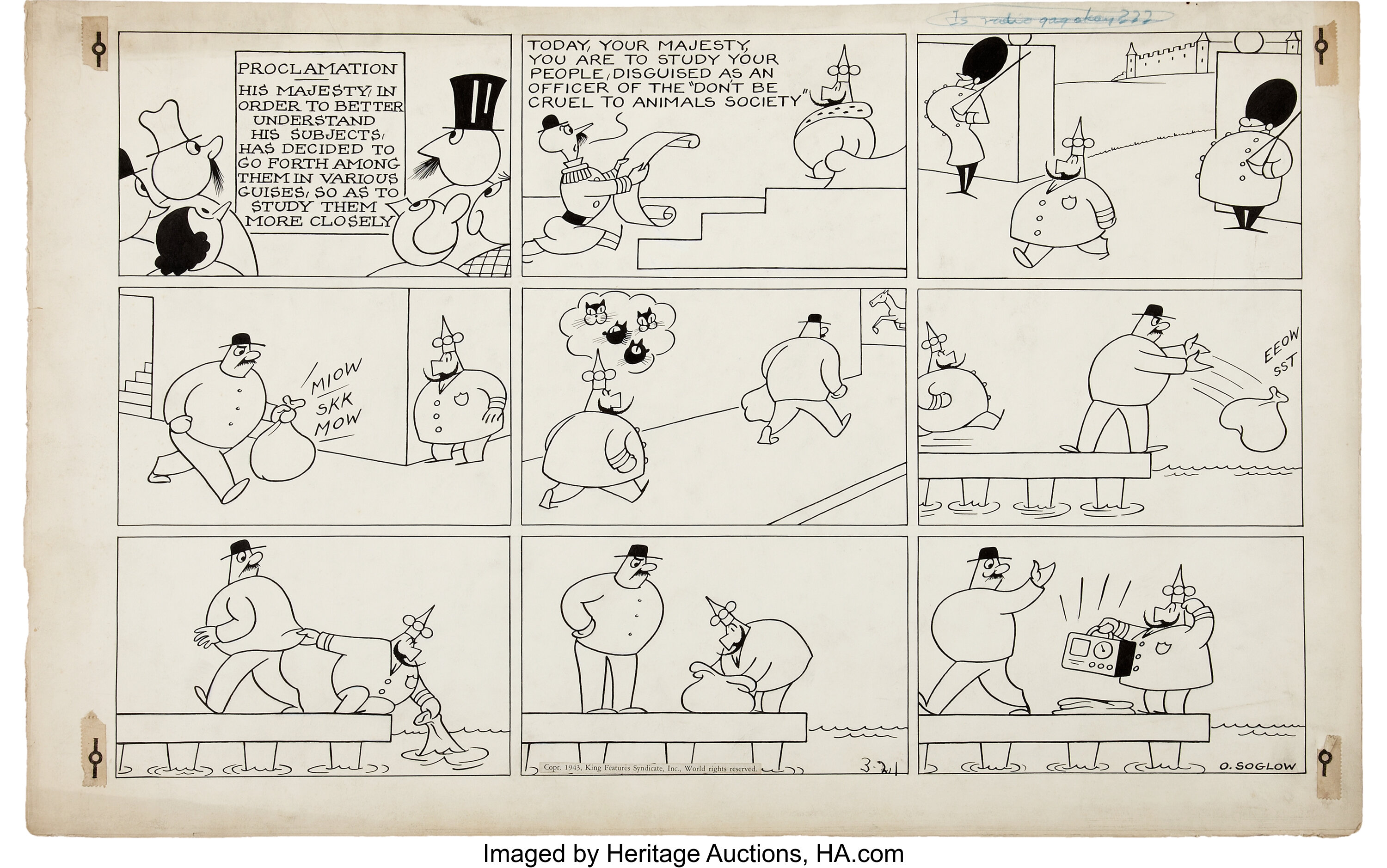 Otto Soglow Little King Sunday Comic Strip Original Art dated | Lot ...