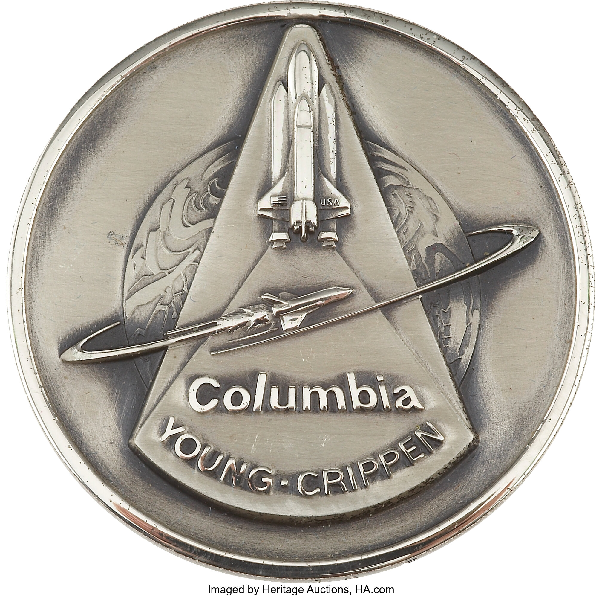 Space Shuttle Columbia (STS-1) Flown Silver Robbins Medallion | Lot ...