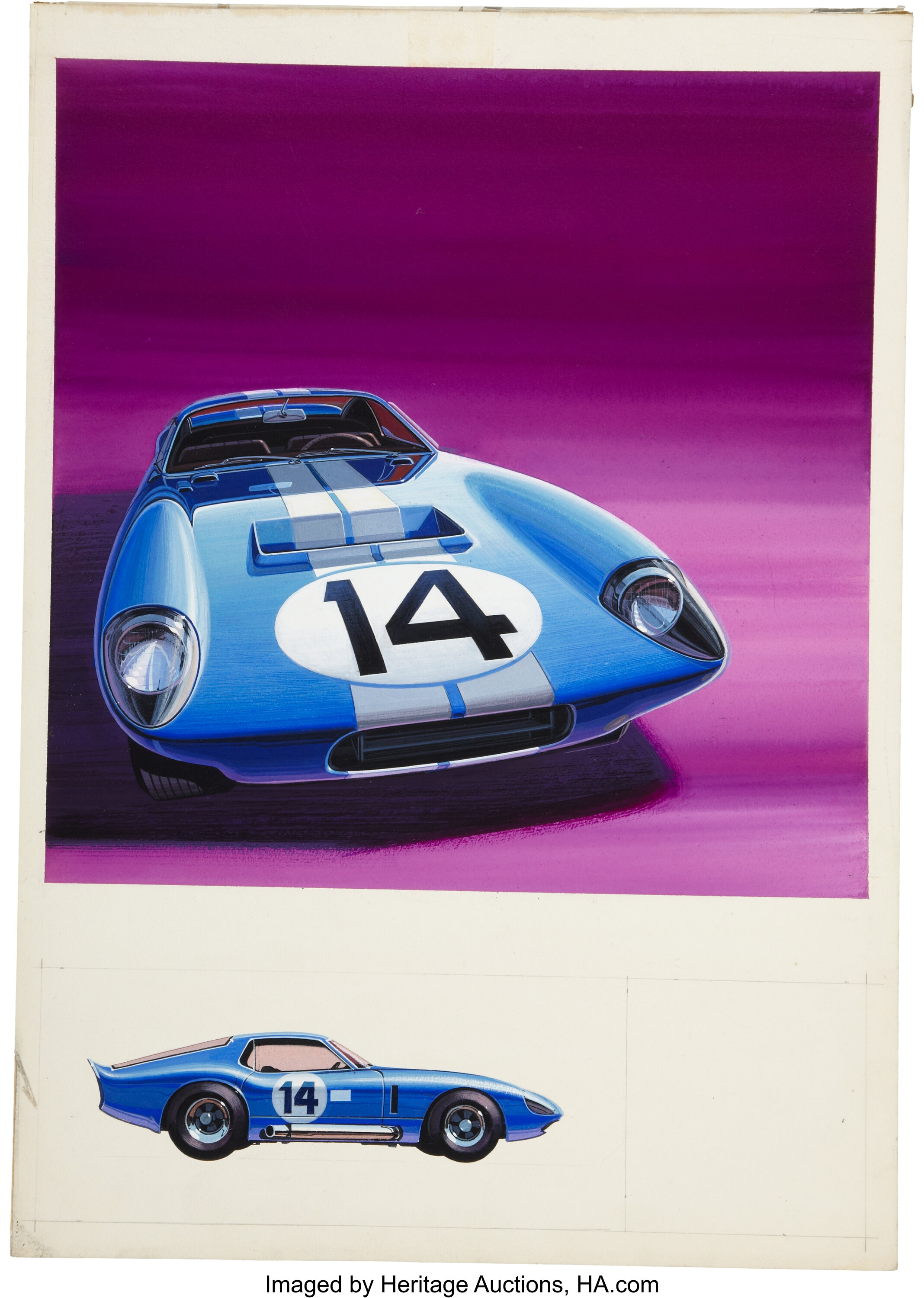 Vintage Race Car Illustration Original Art Group (undated).... | Lot ...