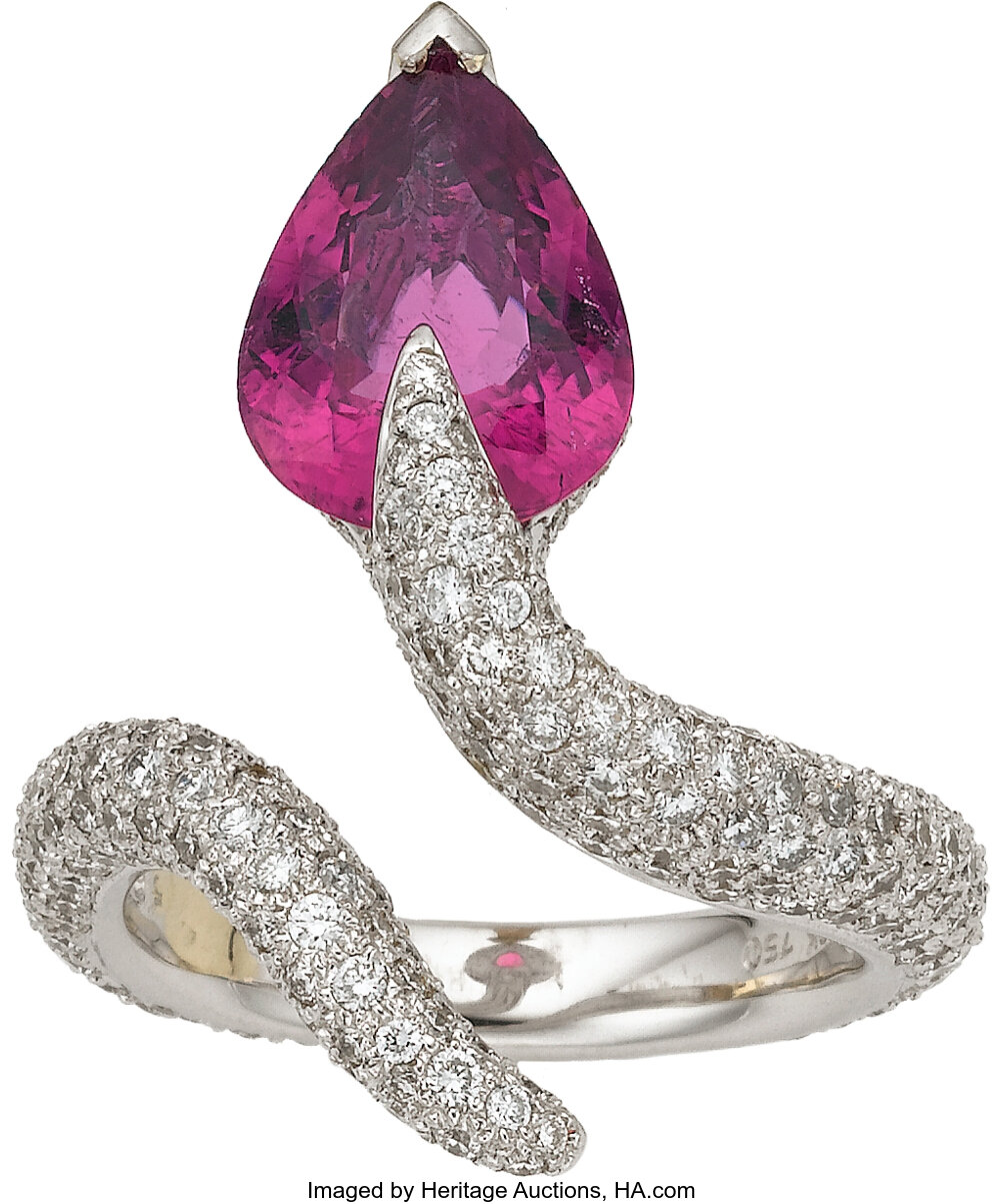 Pink Tourmaline, Diamond, White Gold Ring, Laura Munder. ... Estate ...