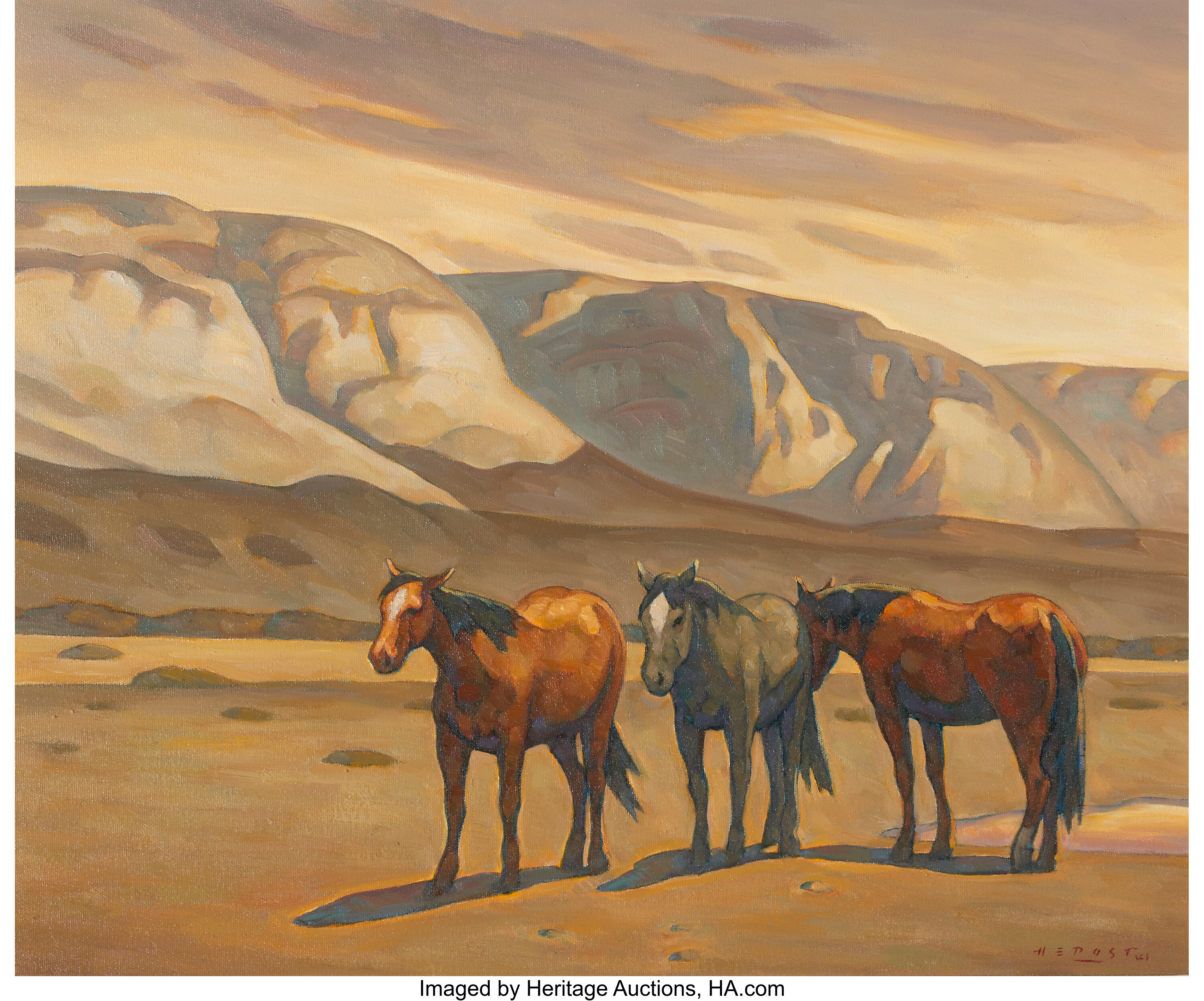 HOWARD POST (American, b. 1948). Horses. Oil on canvas. 20 x 24 | Lot ...