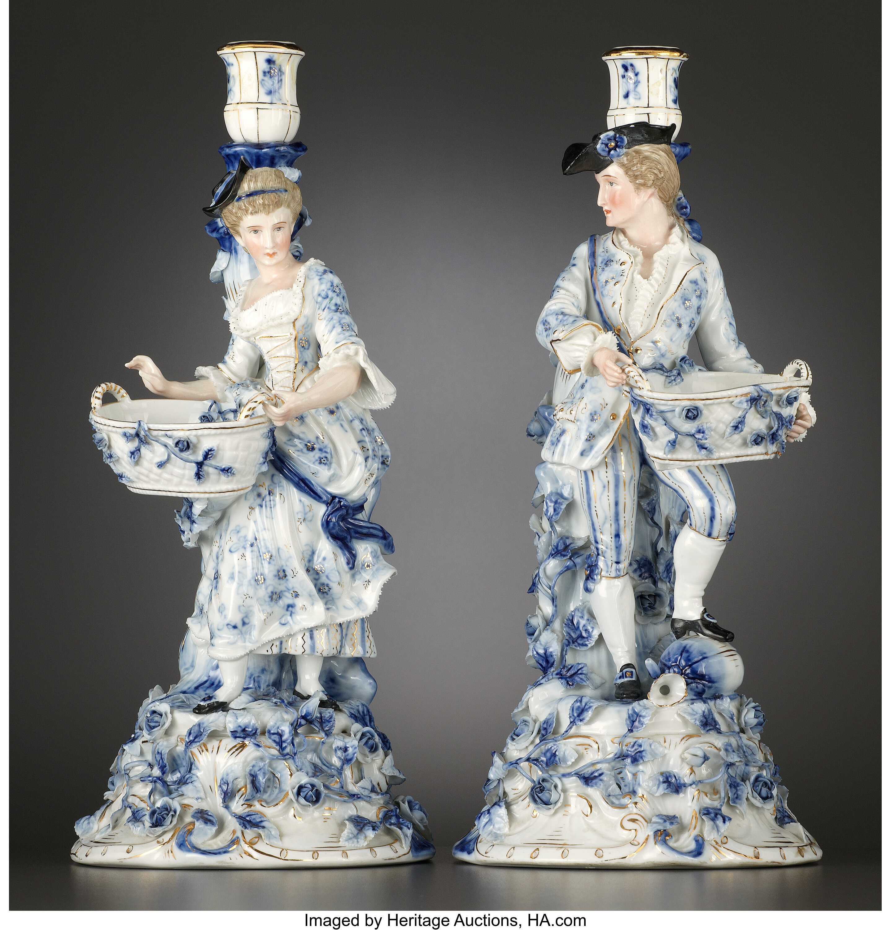 A PAIR OF GERMAN PORCELAIN FIGURAL CANDLESTICKS . Dresden, Germany ...