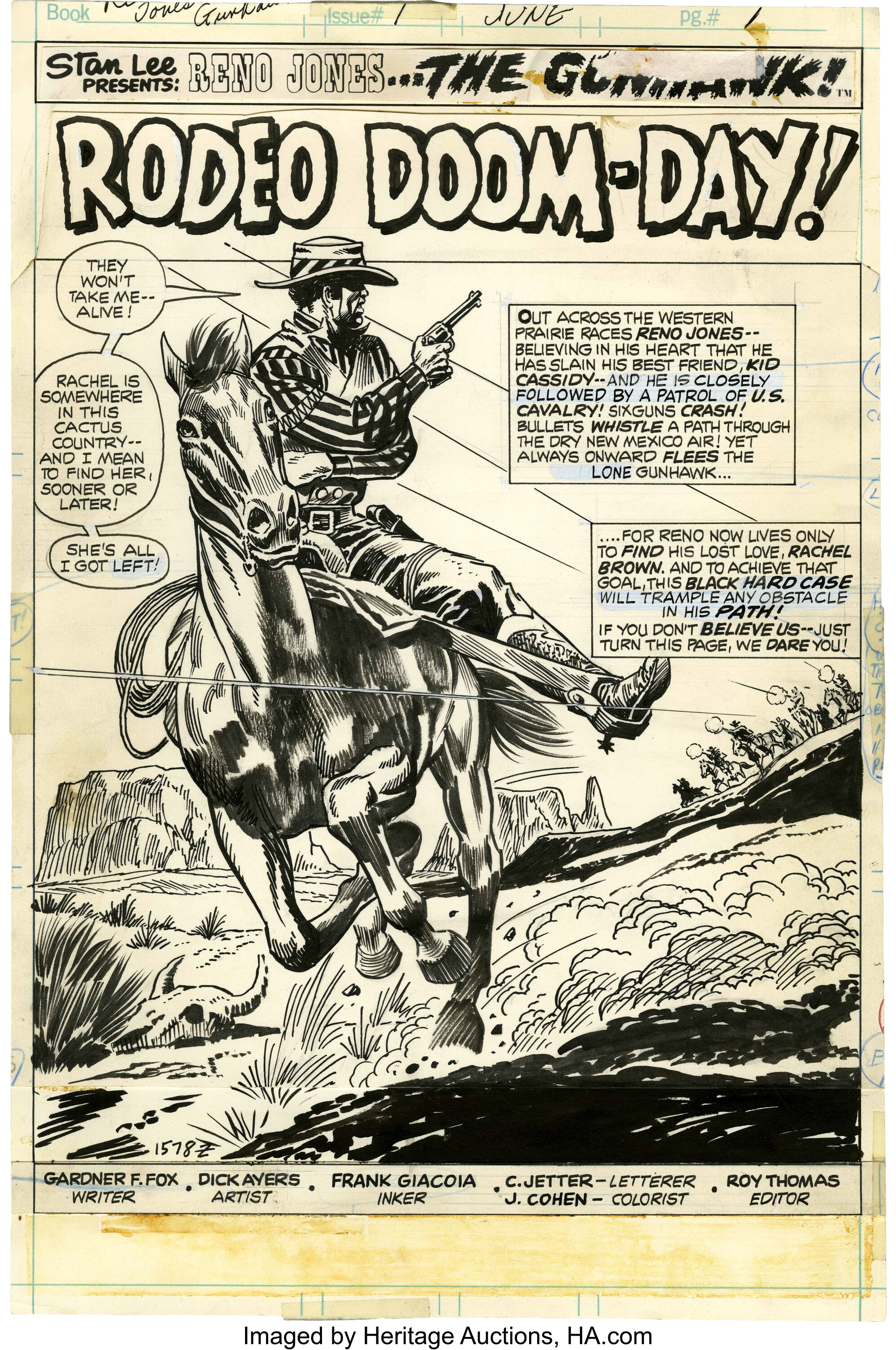 Dick Ayers and Frank Giacoia Gunhawks #7 Splash Page 1 Original Art ...