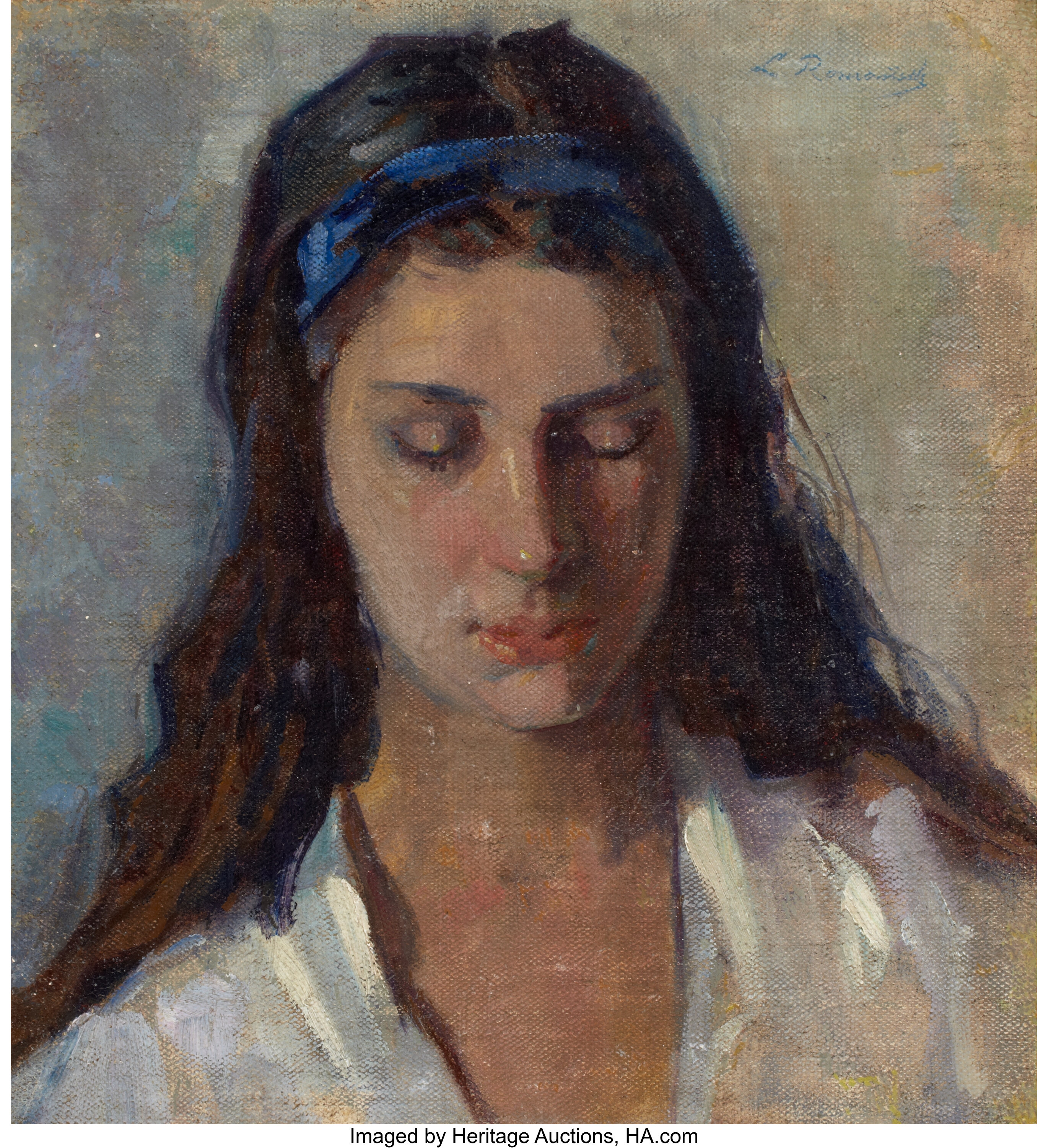 LEOPOLDO ROMANACH (Cuban, 1862-1951). Portrait of a Young Girl. Oil ...