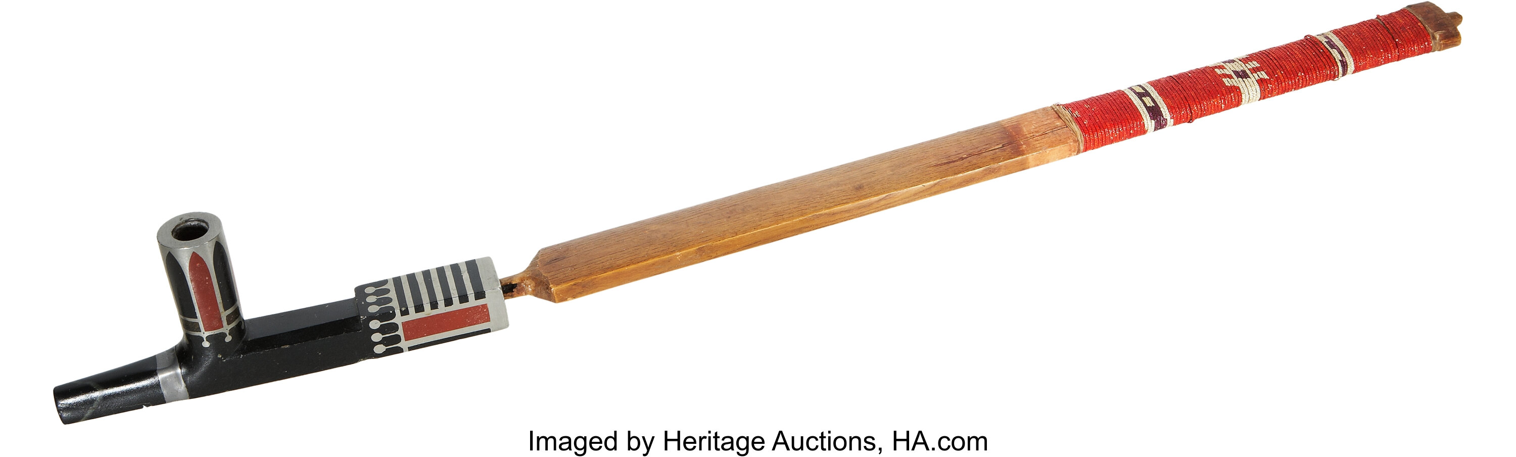 A SIOUX WOOD PIPE STEM AND A CHIPPEWA BLACKSTONE PIPE BOWL. c. | Lot ...