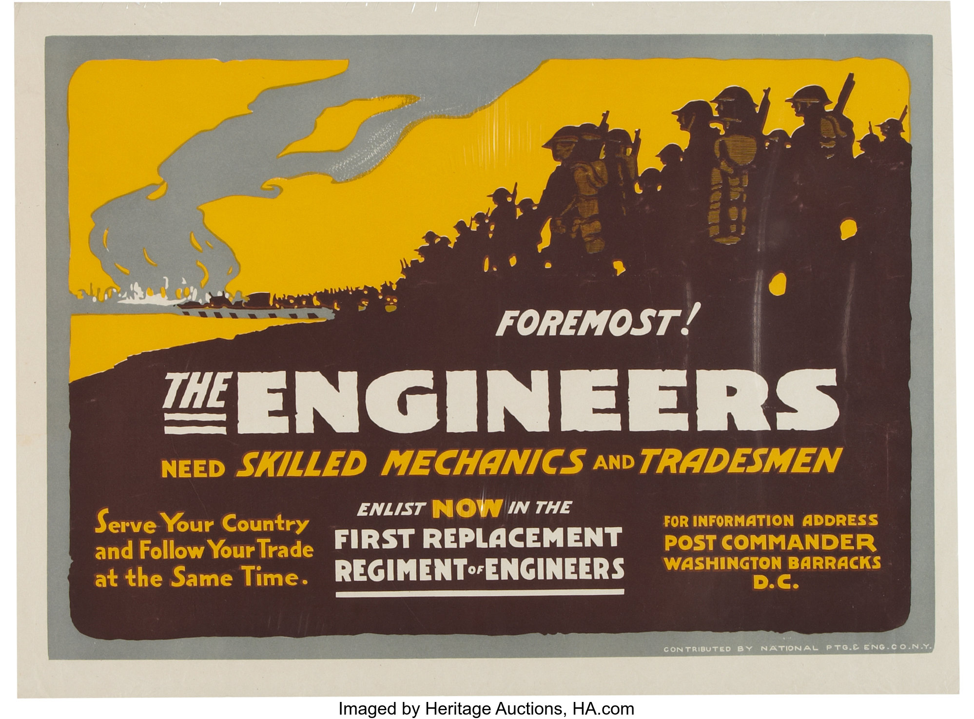 WWI Recruiting Poster: "Foremost! The Engineers Need Skilled | Lot ...