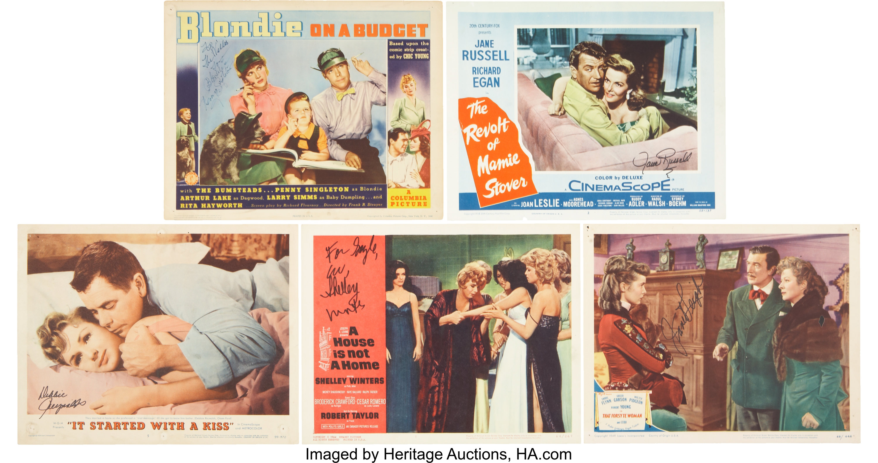 Jane Russell, Janet Leigh, and Other Actress Signed Lobby Cards ...