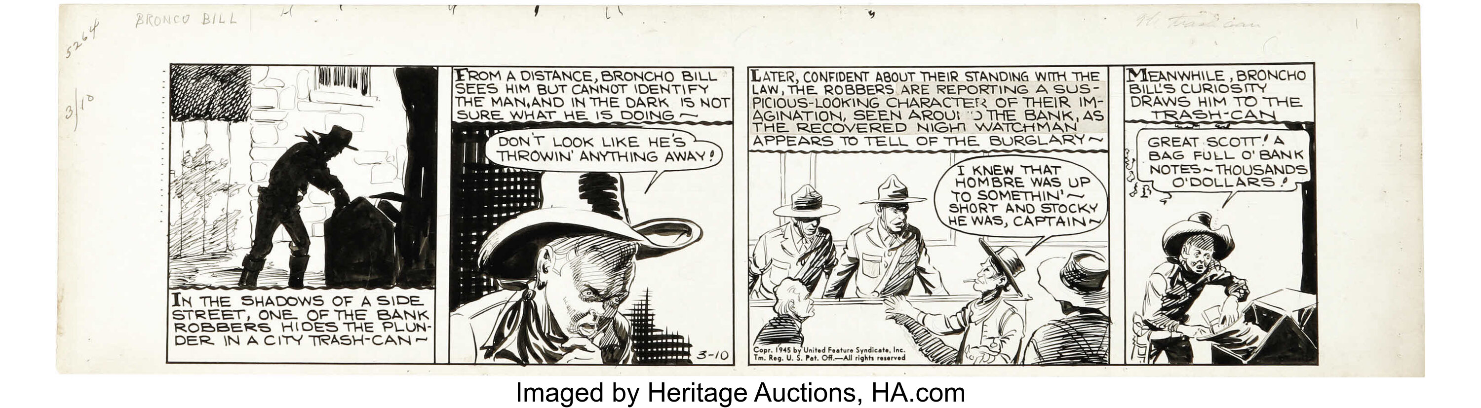 Fred Meagher - Broncho Bill Daily Comic Strip Original Art, dated | Lot ...
