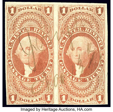 (R74a) Revenue, 1862-71 First Issue, $1 Passage Ticket, imperf... | Lot ...