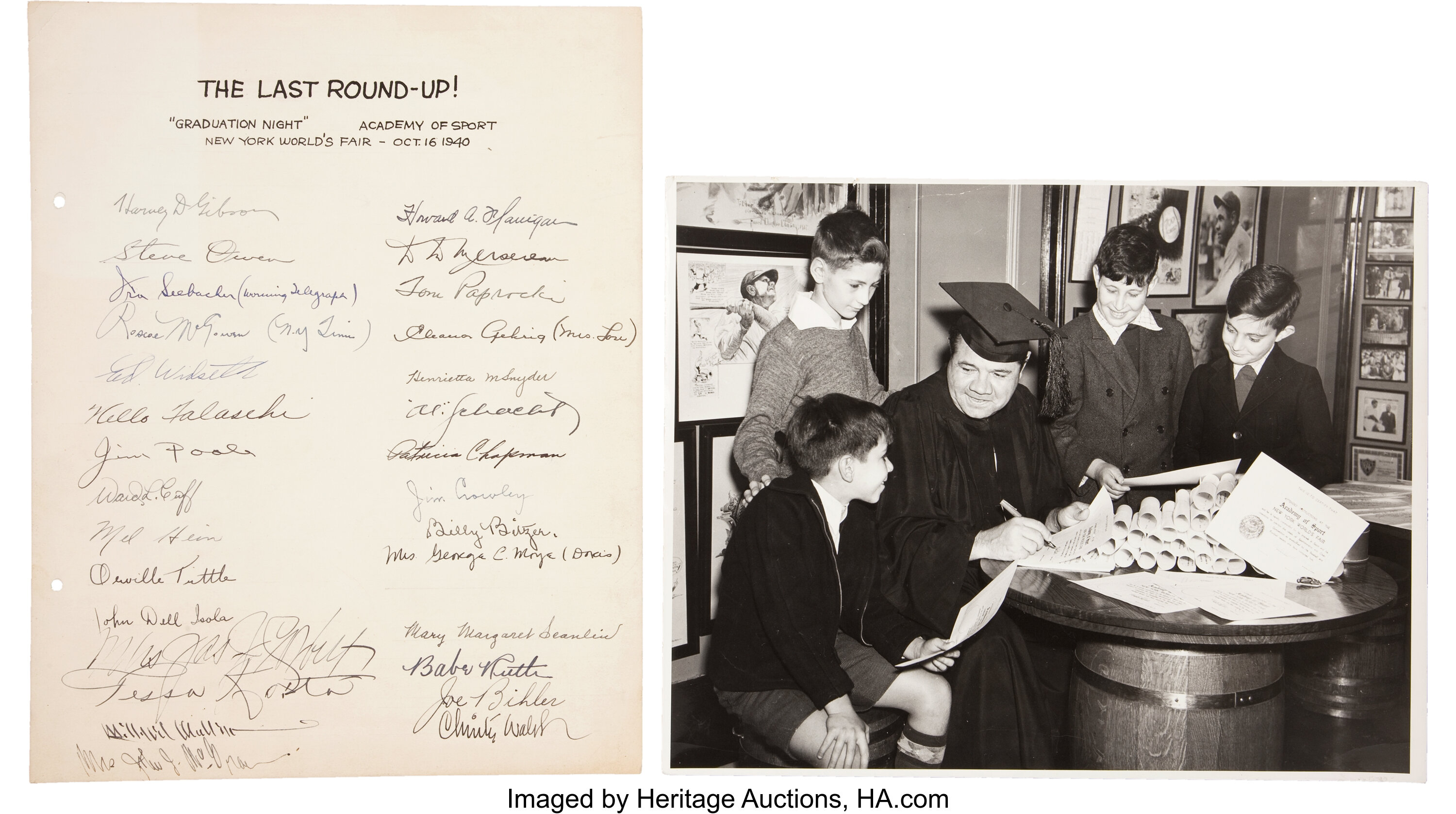 1940 Academy of Sport Display Signed by Babe Ruth, Football Hall of ...
