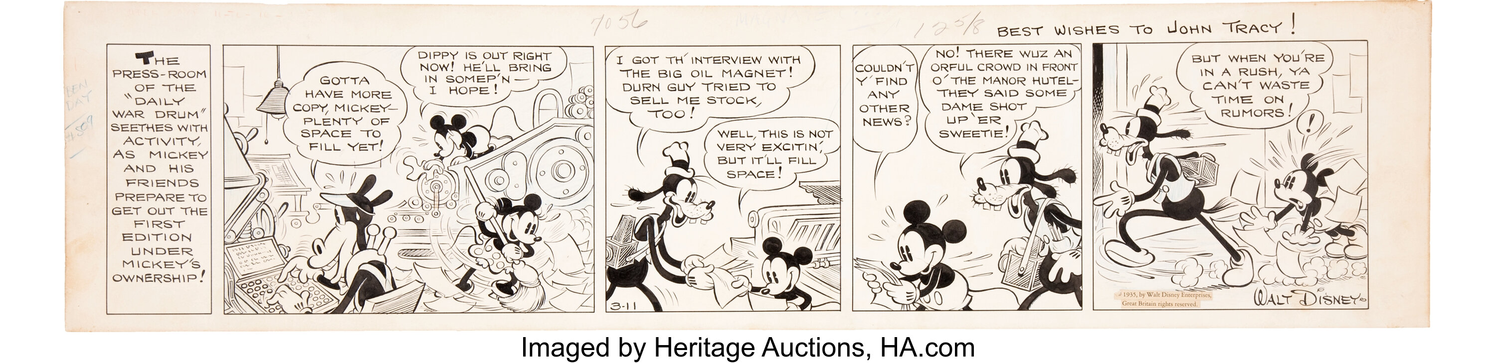 Floyd Gottfredson Mickey Mouse Daily Comic Strip Original Art dated ...