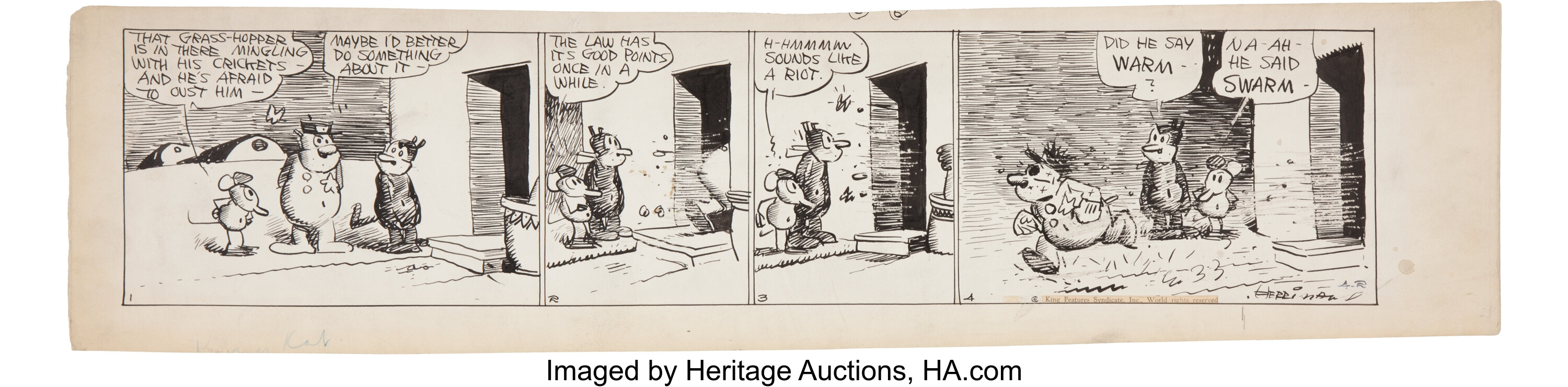 George Herriman Krazy Kat Daily Comic Strip Original Art dated 4-2 ...