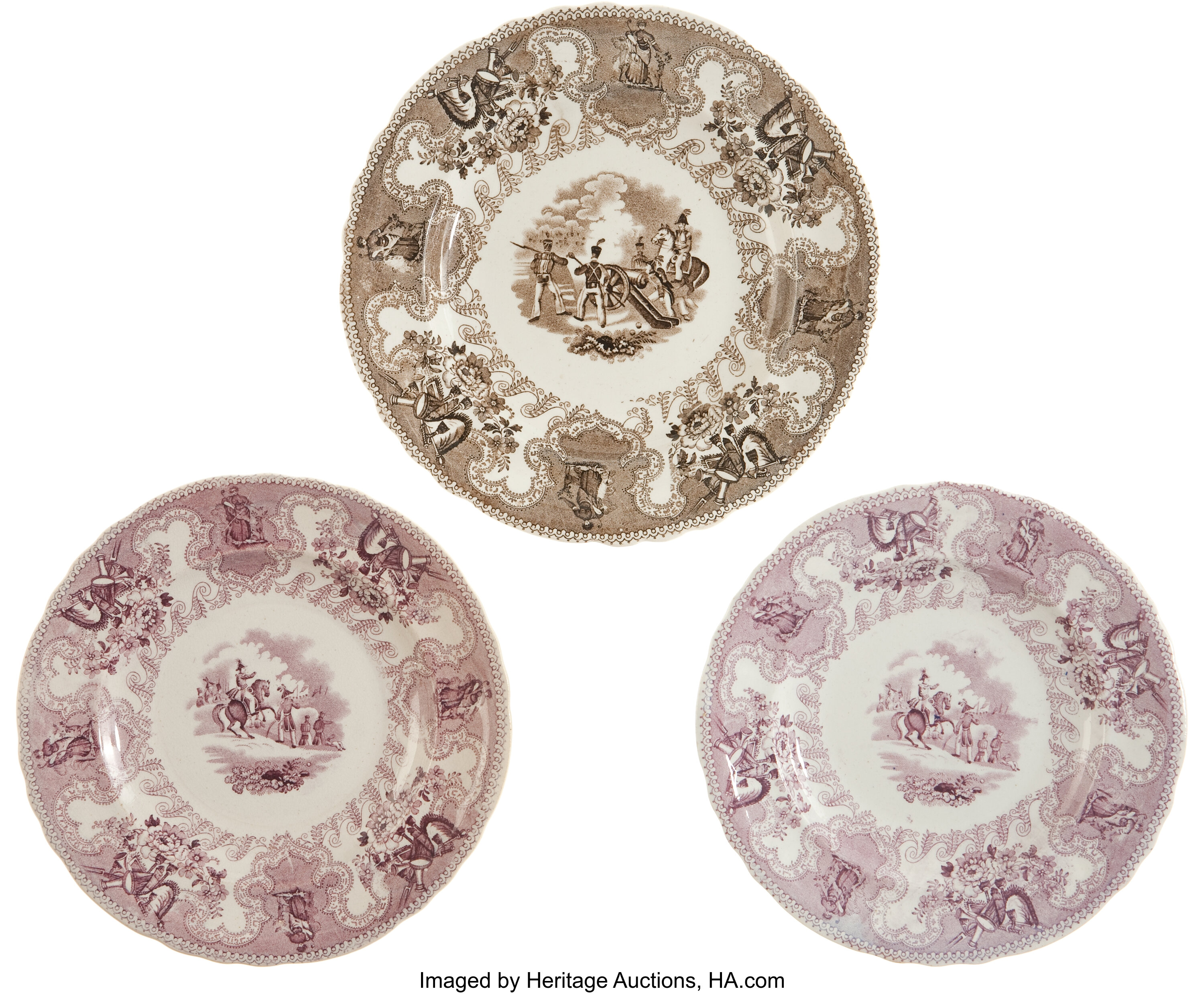 Texian Campaigne Historical Staffordshire China: Group of Three | Lot ...