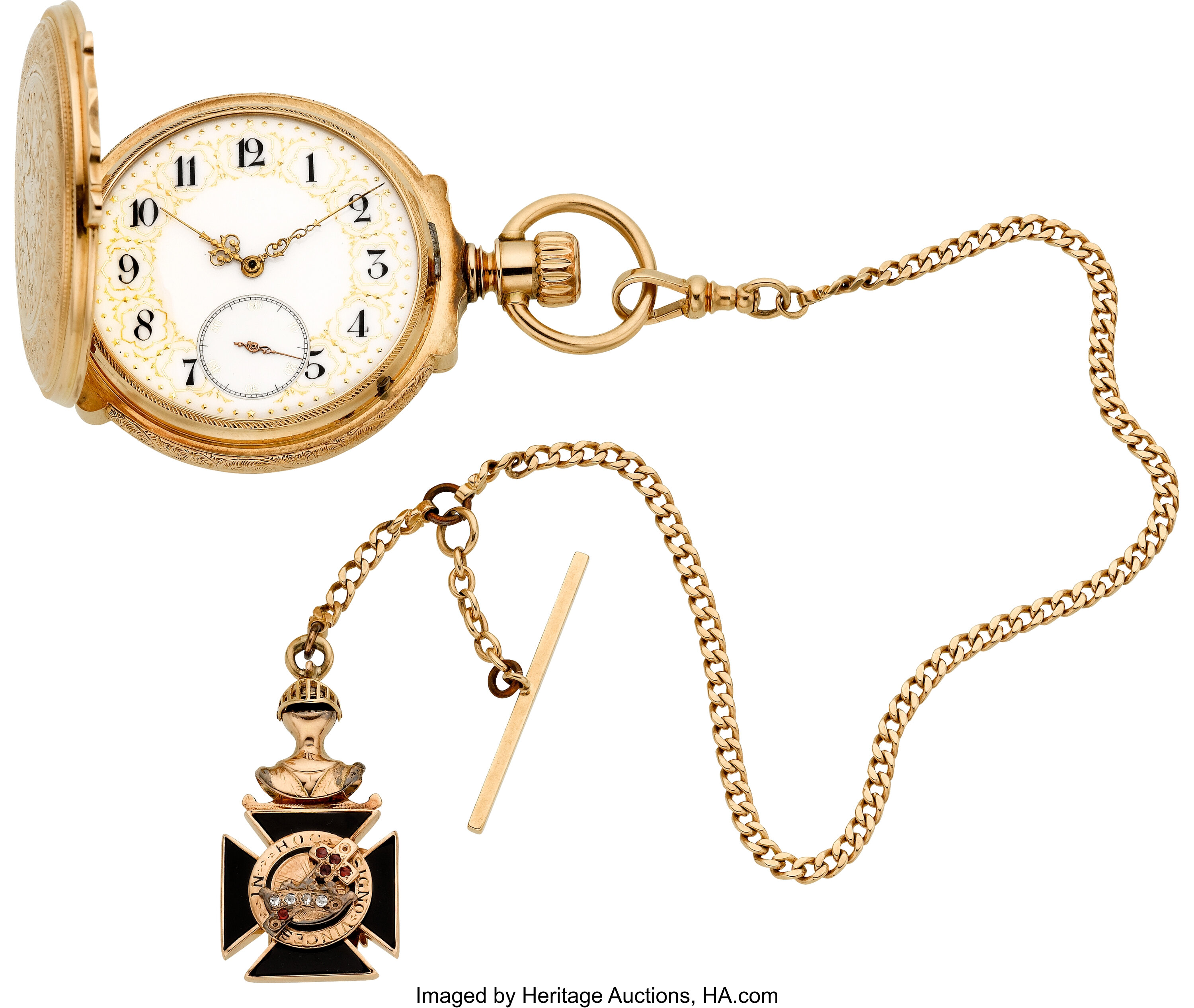 Elgin Gold Box Hinge Convertible With Fancy Dial, Chain & Fob, | Lot ...