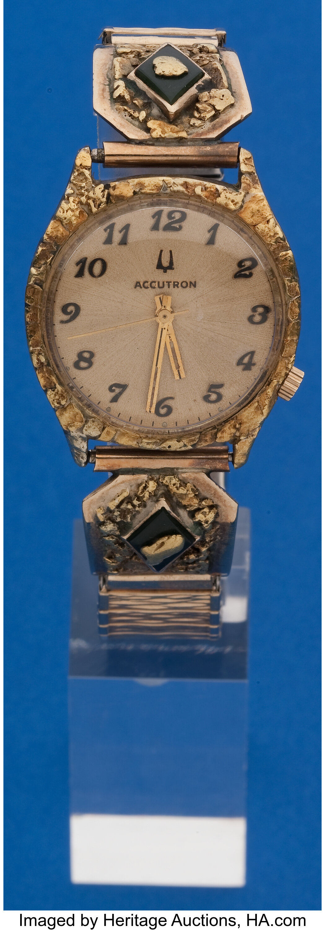 Bulova Gold Plate Accutron With Gold Nugget Bezel & Gold Nugget | Lot ...