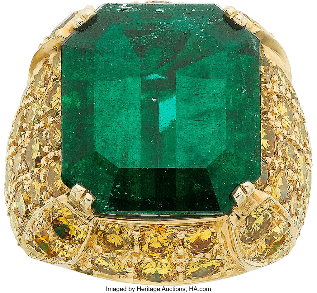 Emerald, Colored Diamond, Gold Ring, Pacetti. ... Estate Jewelry | Lot ...