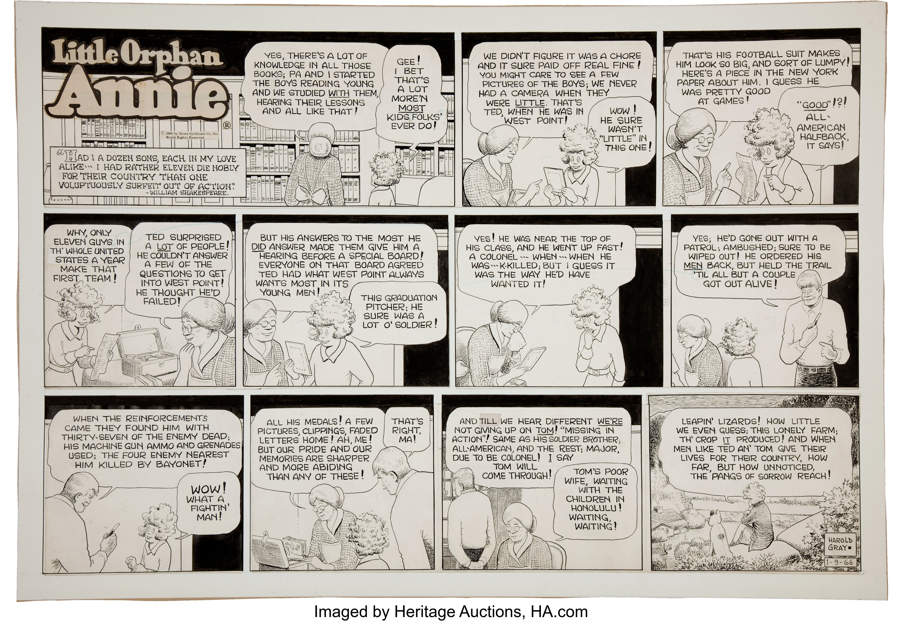Harold Gray Little Orphan Annie Sunday Comic Strip Original Art | Lot ...
