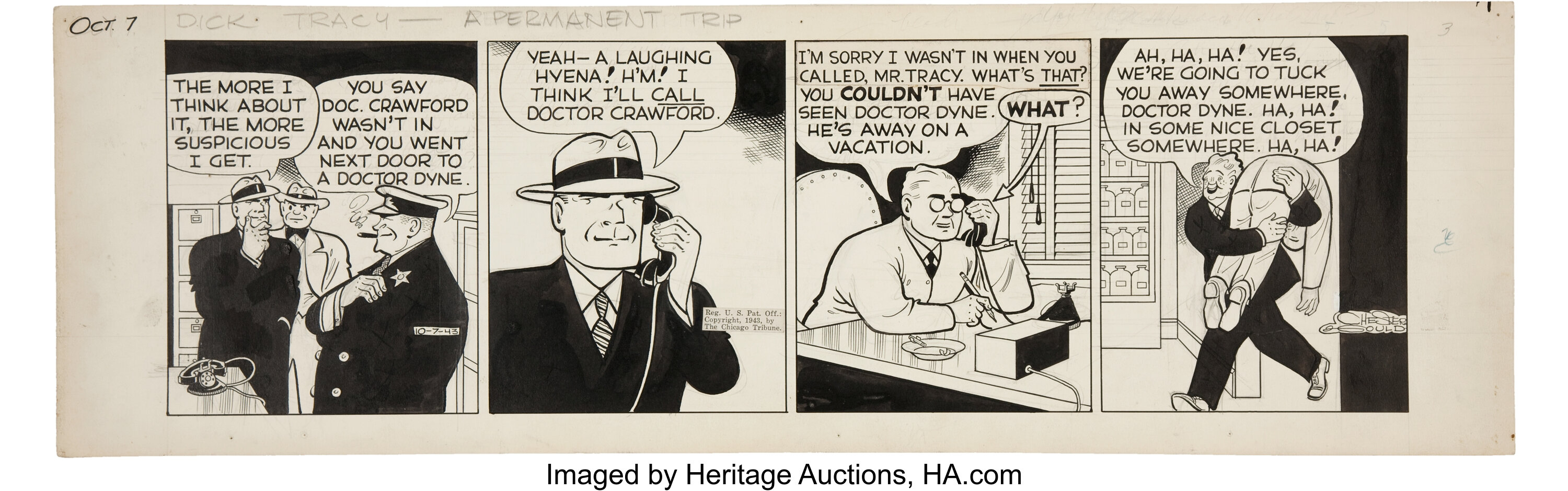 Chester Gould Dick Tracy Daily Comic Strip Original Art dated | Lot ...