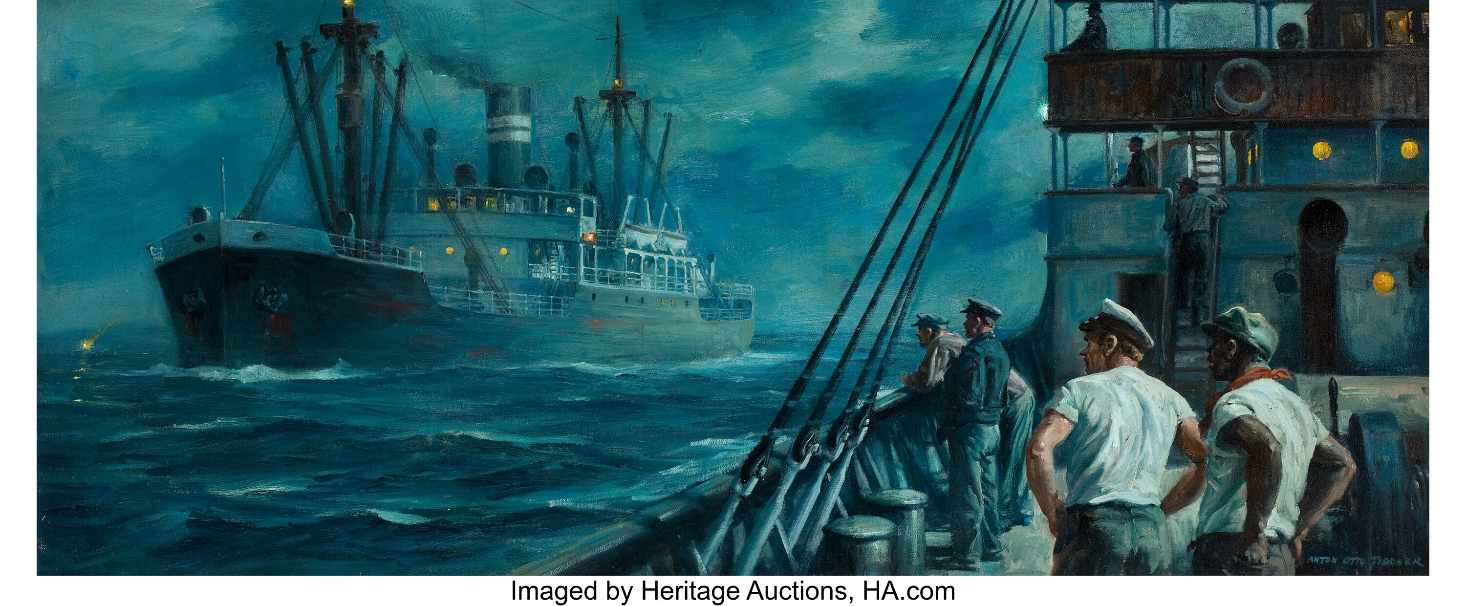ANTON OTTO FISCHER (American, 1882-1962). Ship Passing in the | Lot ...