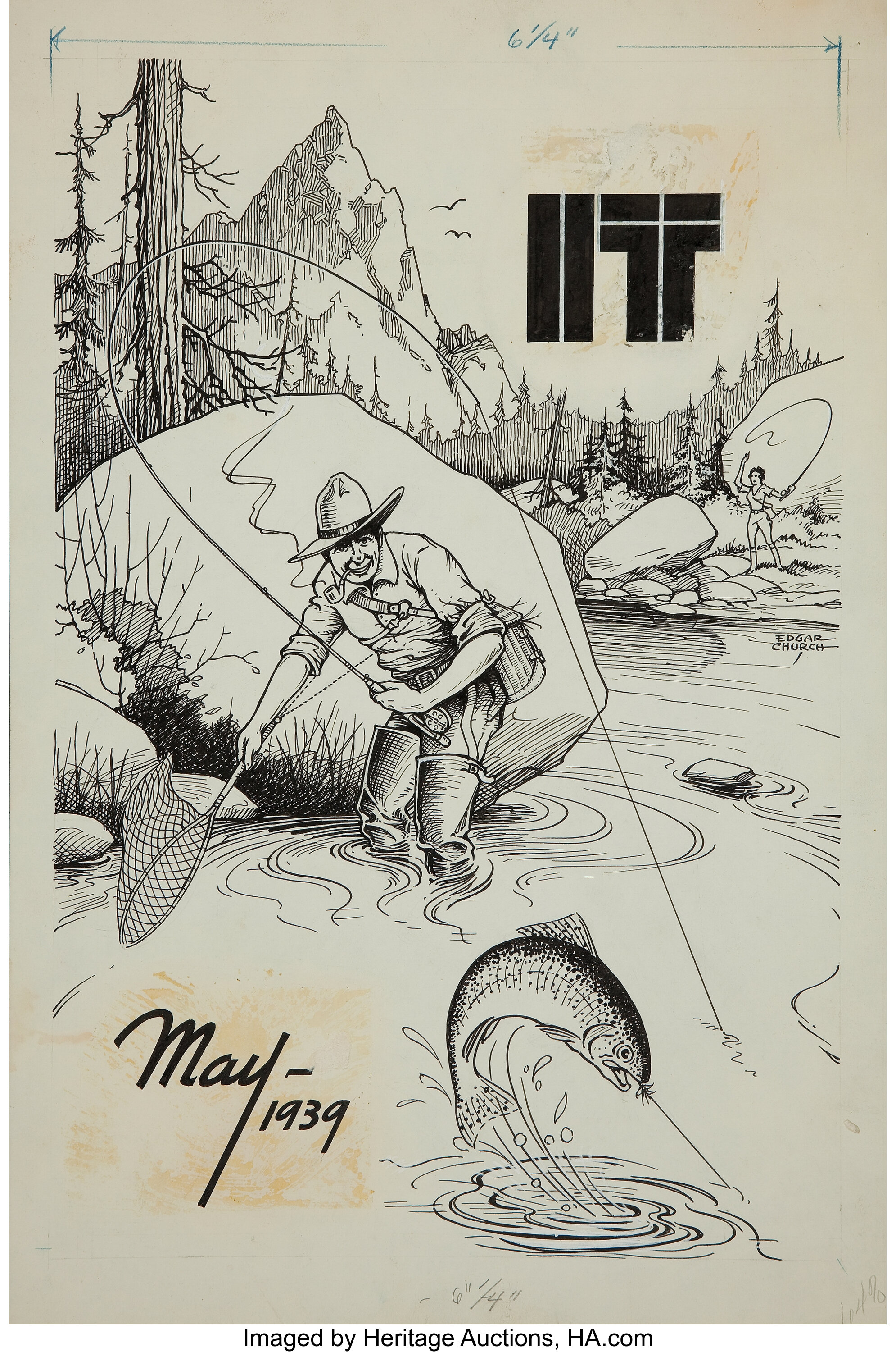 Edgar Church IT Fly Fishing Ad Illustration Original Art (1939 ...