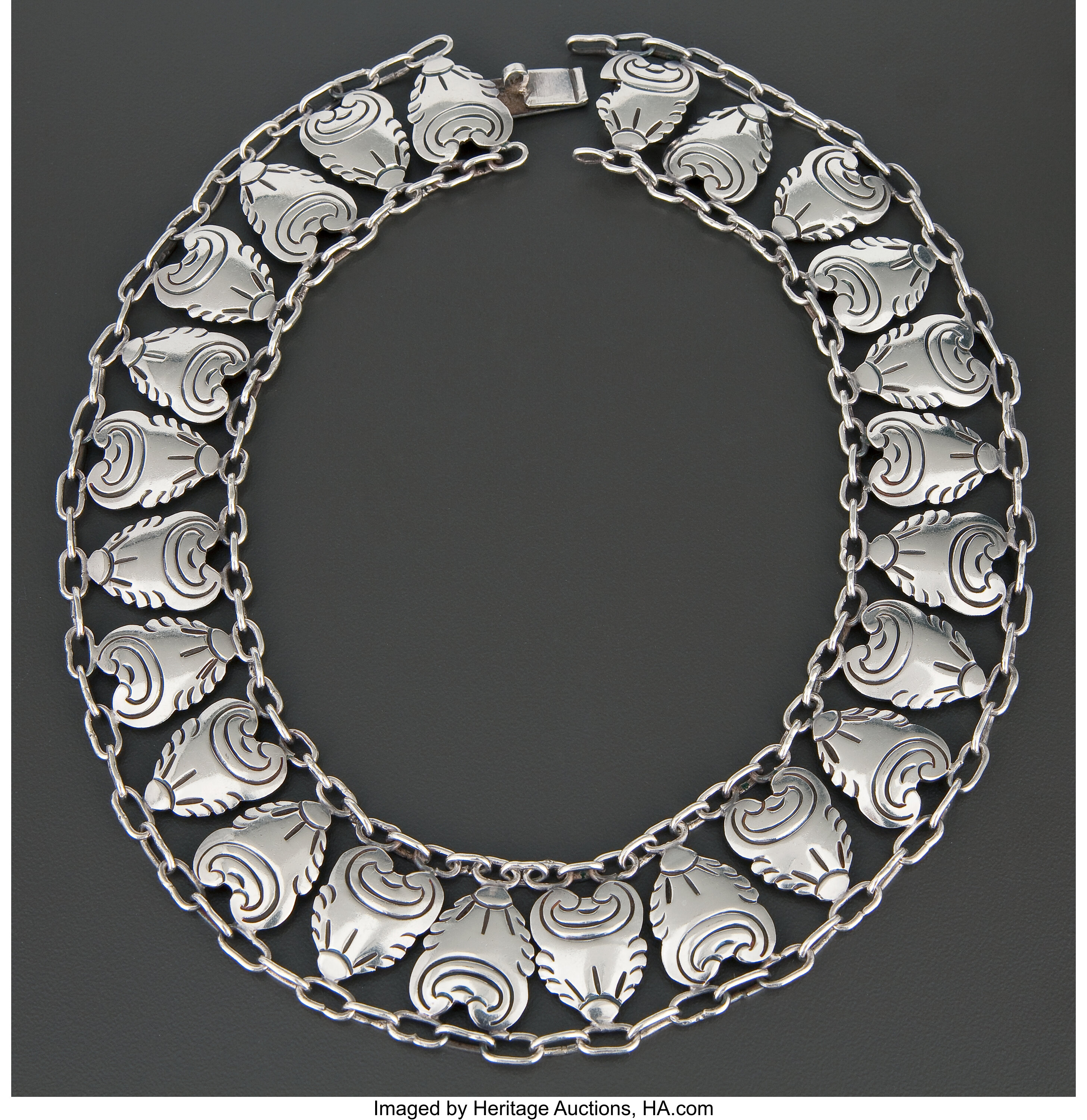 A MEXICAN SILVER DOUBLE CHAINED LINK NECKLACE . Héctor Aguilar, | Lot ...