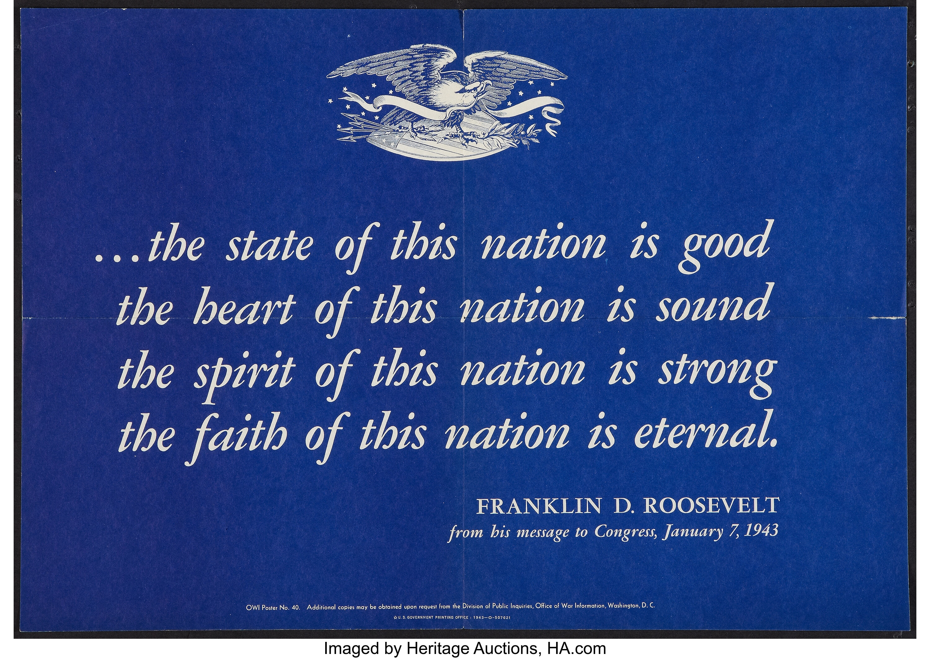 War Propaganda Poster (U.S. Government Printing, 1943). WWII OWI | Lot ...